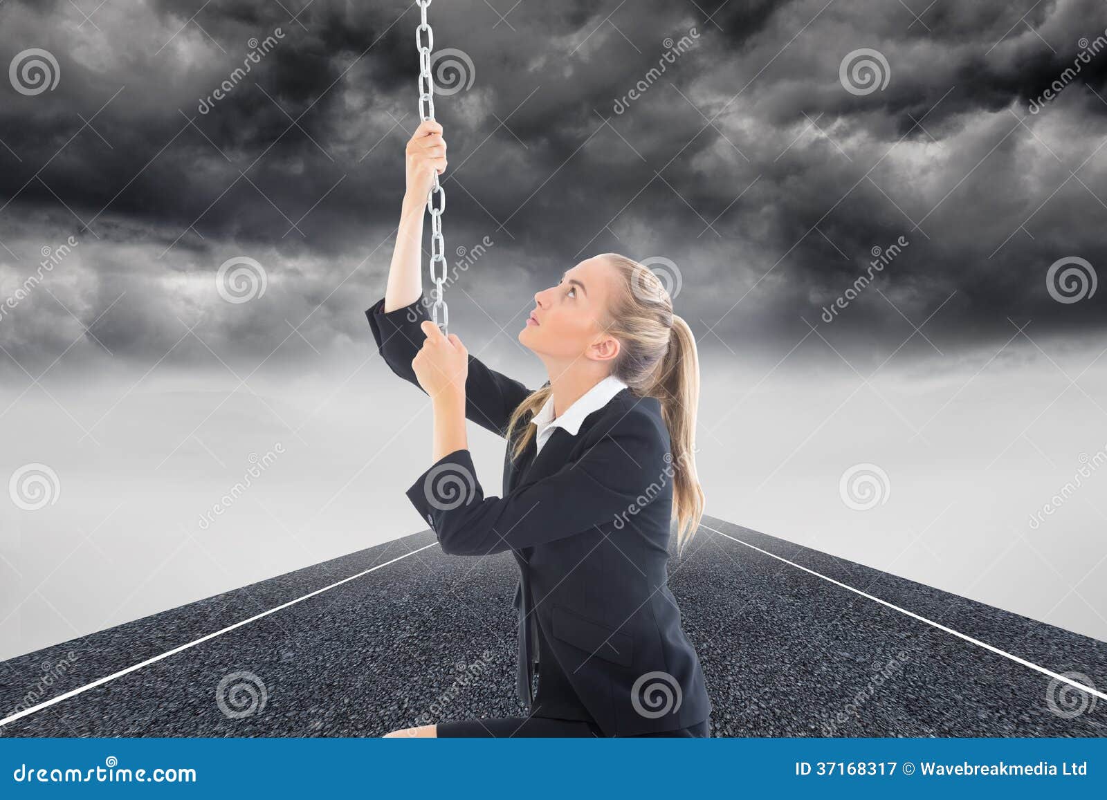 Businesswoman Pulling a Chain Stock Image - Image of grey, horizon ...