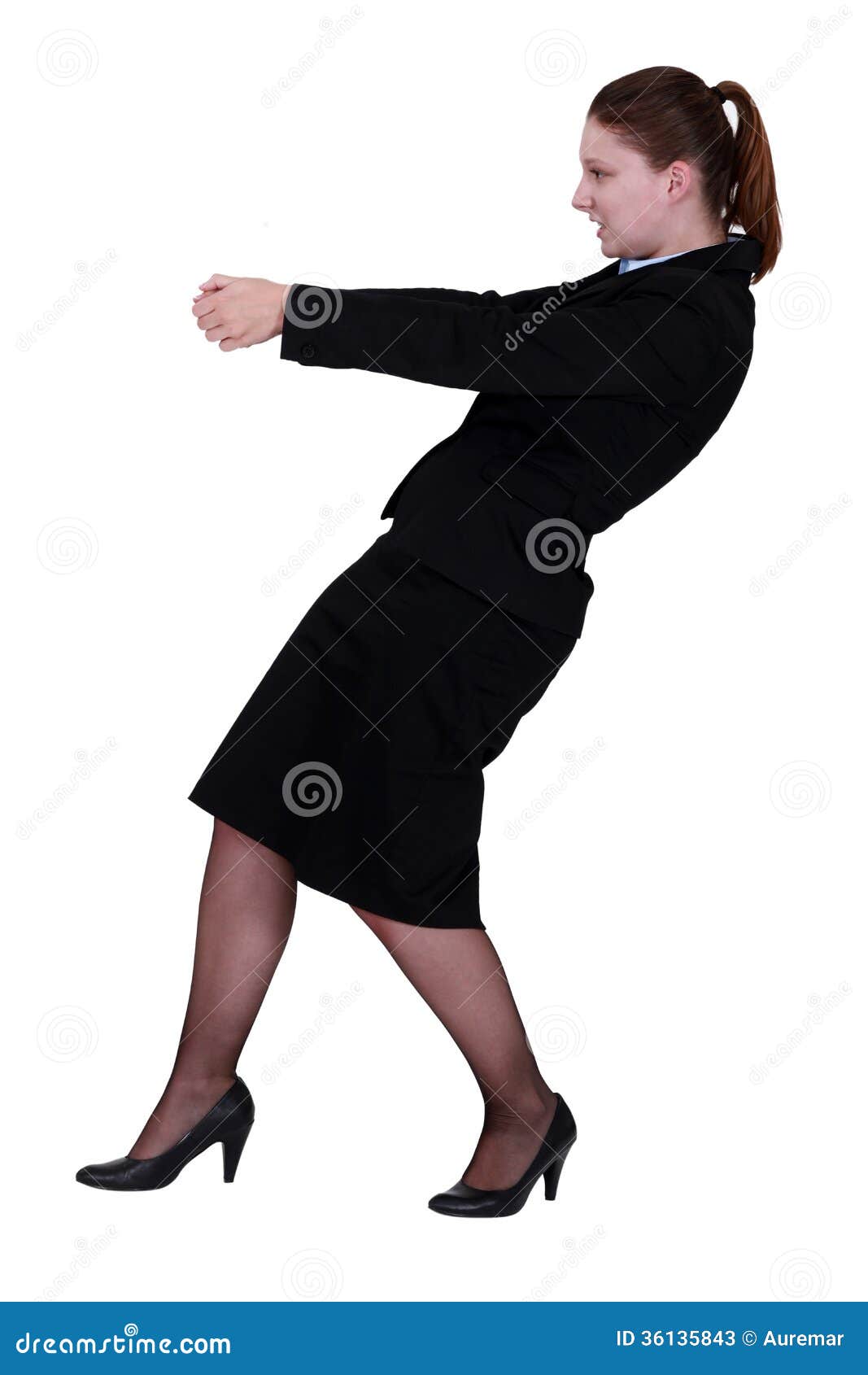 Businesswoman Pulling an Invisible Object Stock Image - Image of ...