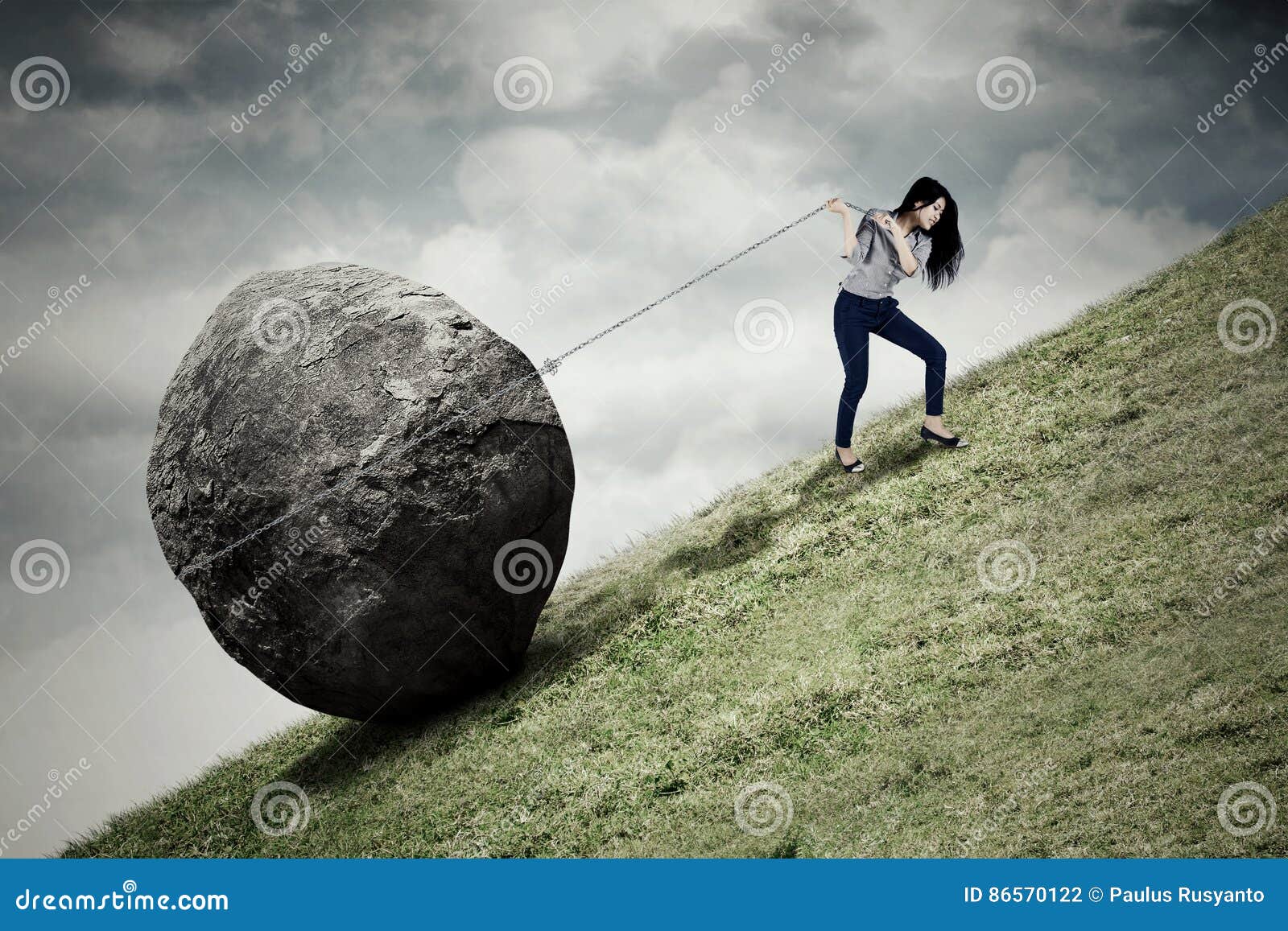 Boy Pulling Stone With Persistence Word Stock Photo | CartoonDealer.com ...