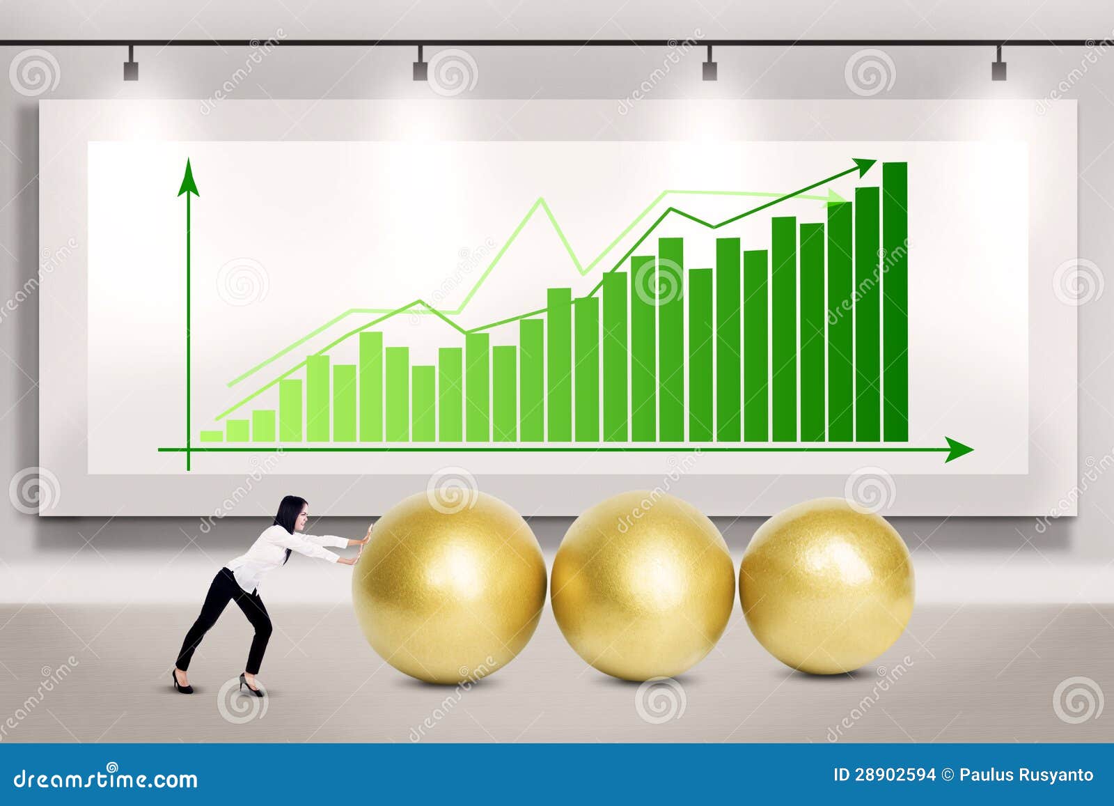 Businesswoman push profit stock photo. Image of black - 28902594