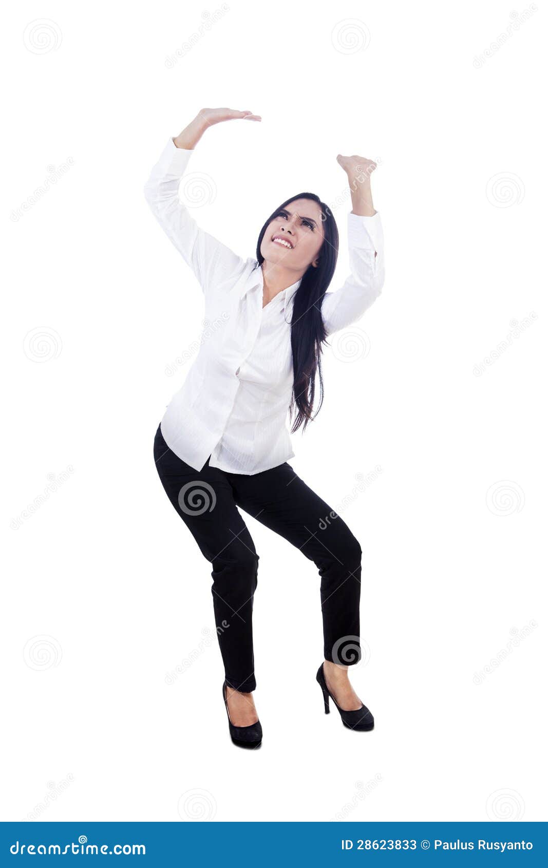Businesswoman Pushing Something Stock Image - Image of female ...