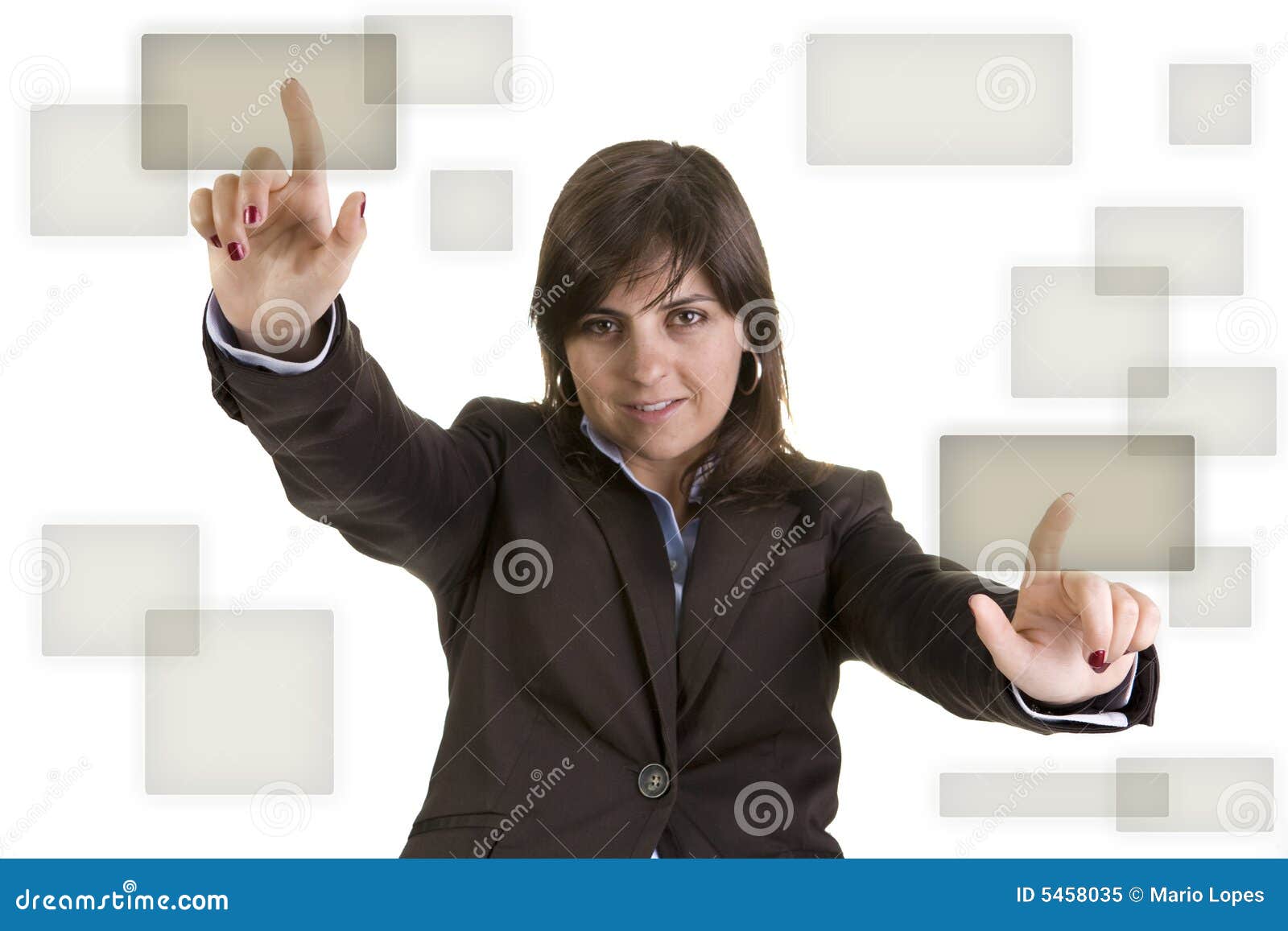 Businesswoman Pushing Two Buttons Picture. Image: 5458035