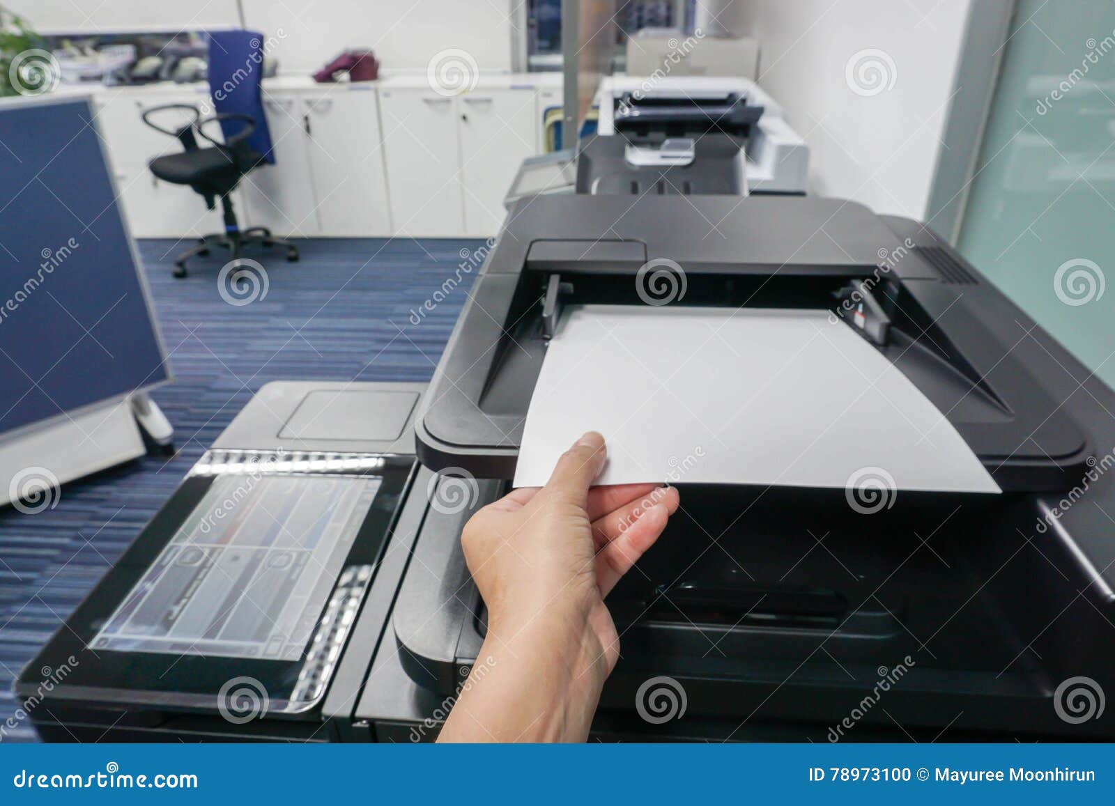 Businesswoman Put Paper Sheet into Printer Stock Photo - Image of blank ...