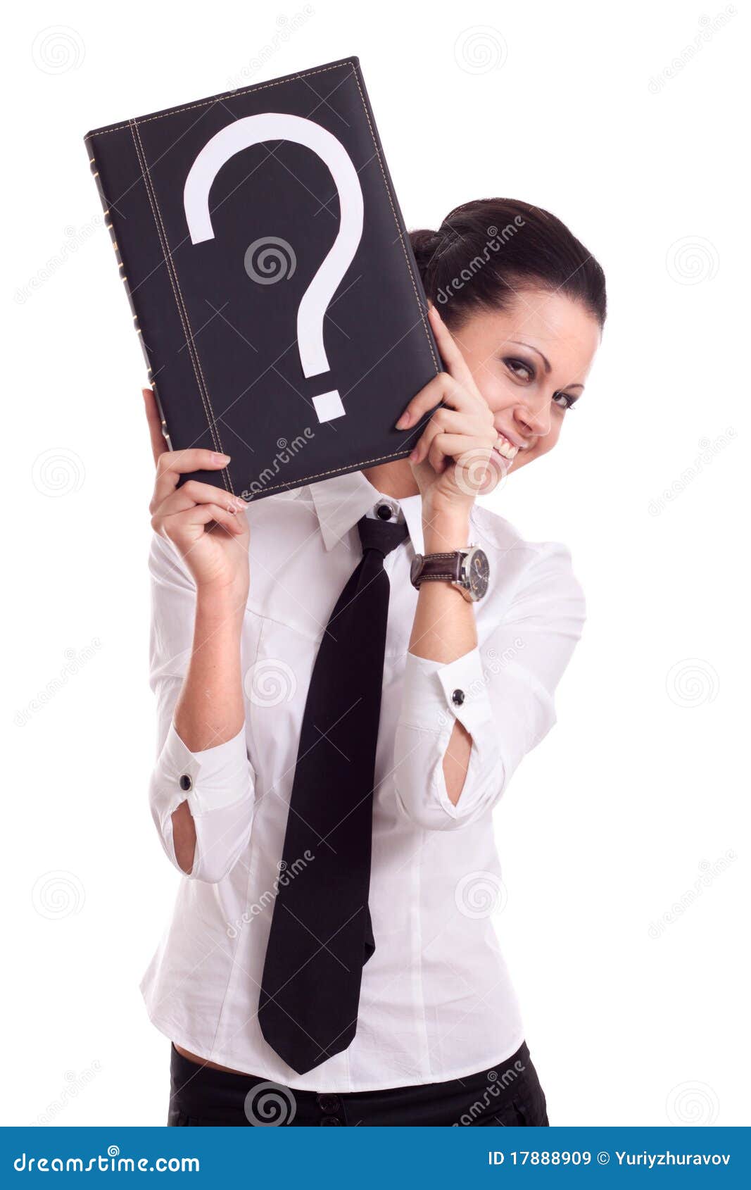Businesswoman with Question Book Stock Image - Image of help, black ...