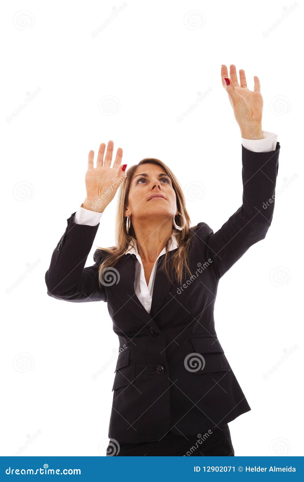 Businesswoman Reaching Something Stock Image - Image of smile, suit ...