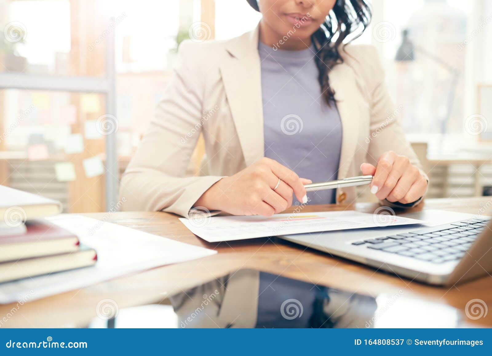 Businesswoman Reading Document at Workplace Close Up Stock Image ...