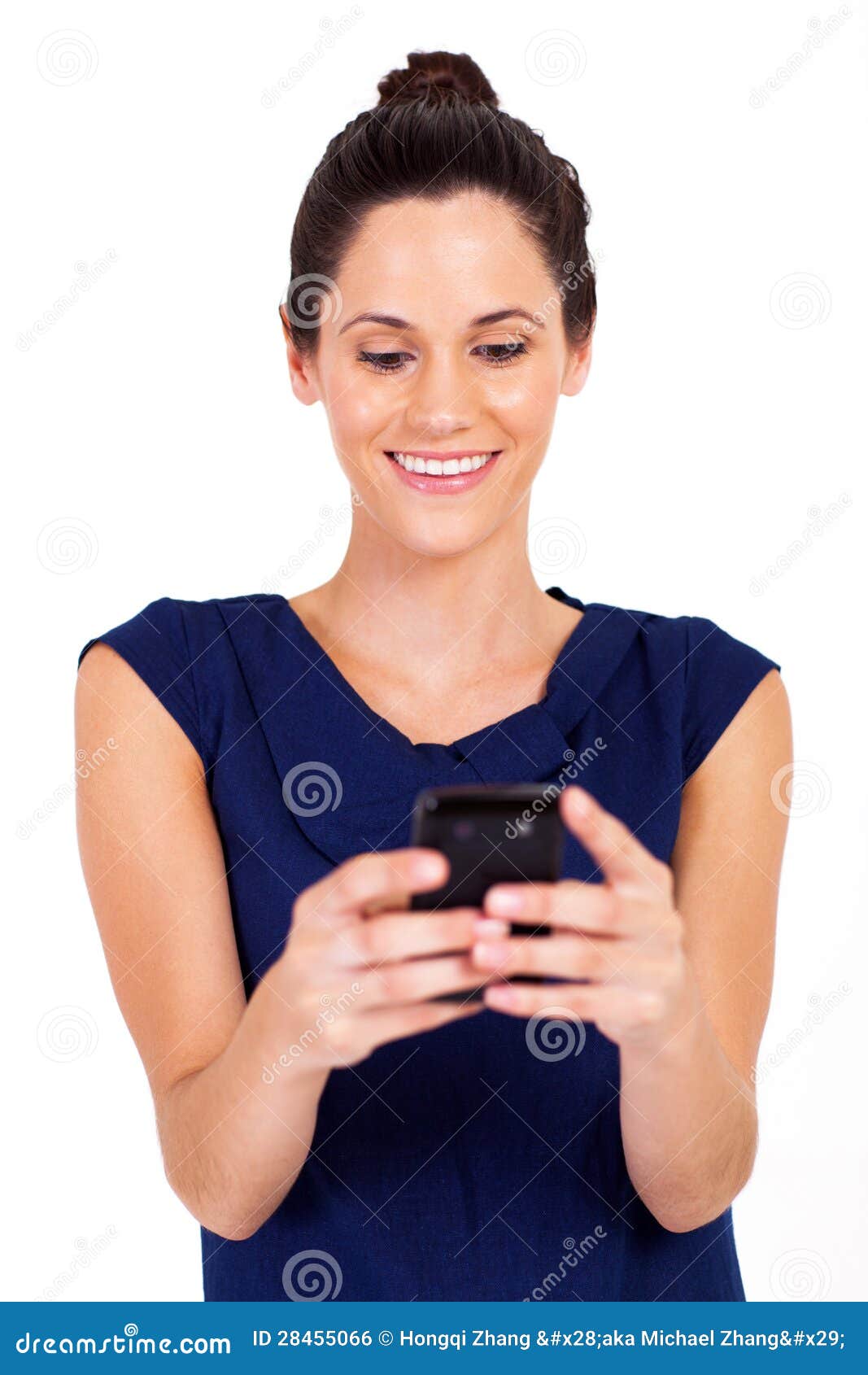 Businesswoman Reading Emails Stock Photo - Image of brunette, isolated ...