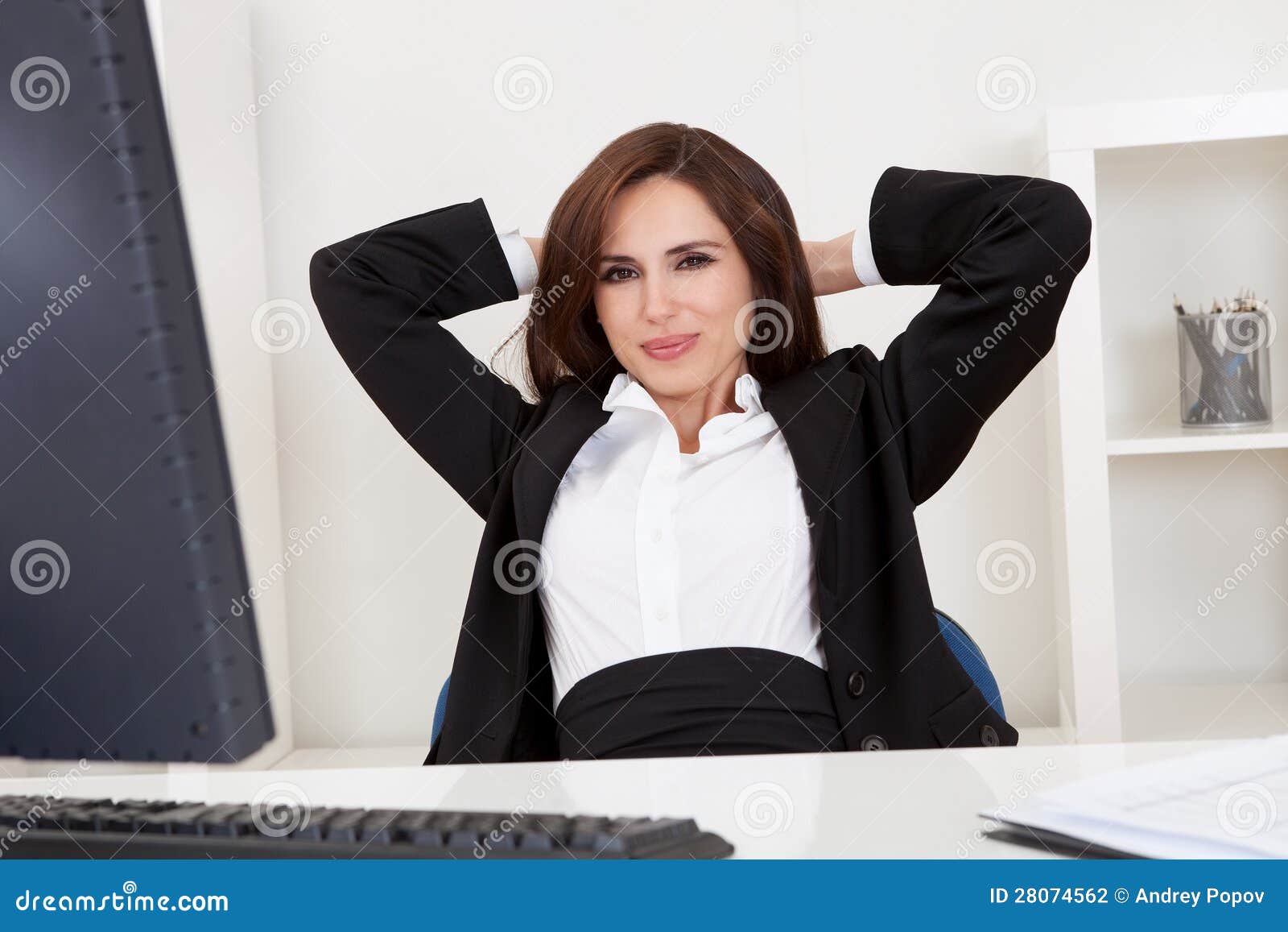 Businesswoman Relaxing at the Office Stock Photo - Image of desk ... Businesswoman Relaxing at the Office Stock Photo - Image of desk ...