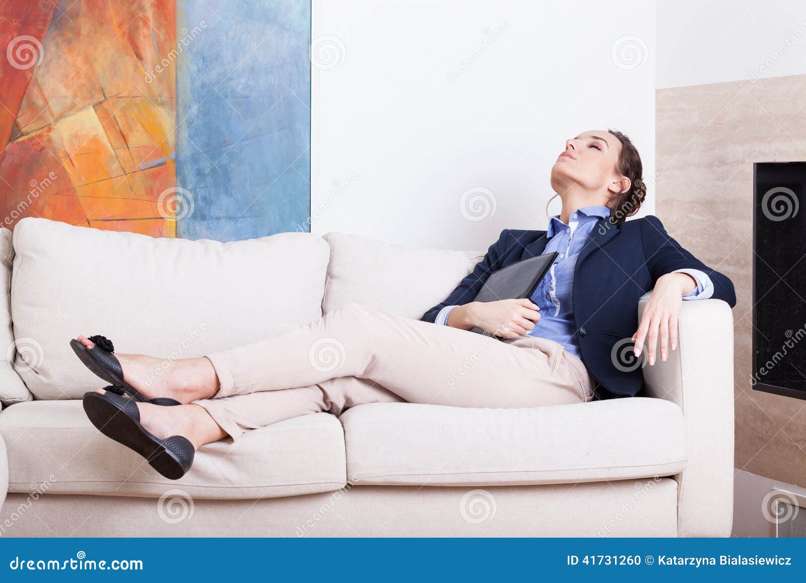 Businesswoman Resting on Sofa after Work Stock Photo - Image of napping ...