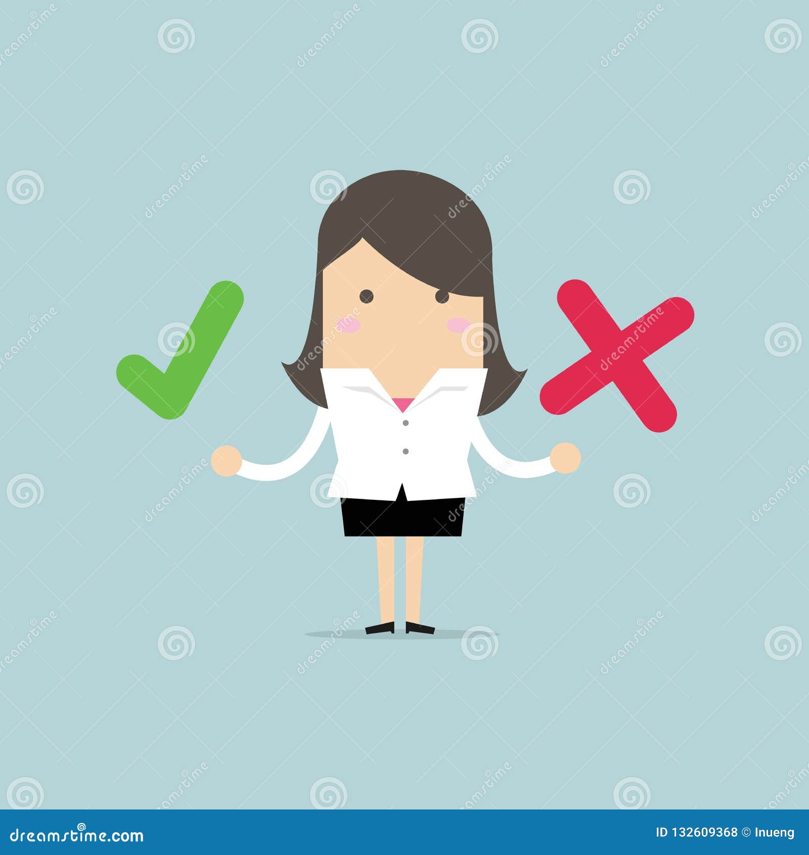 Businesswoman with Right and Wrong Signs. Stock Vector - Illustration ...