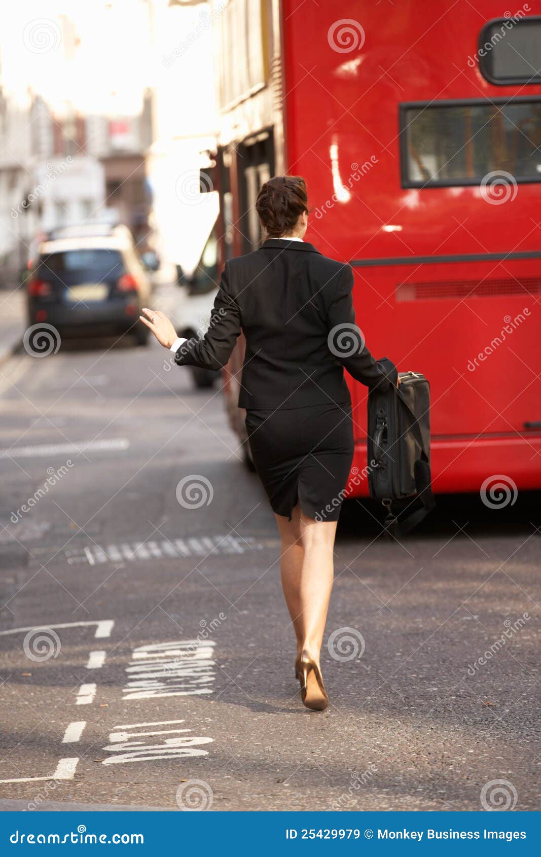 Businesswoman Running for Bus Stock Image - Image of rear, town: 25429979