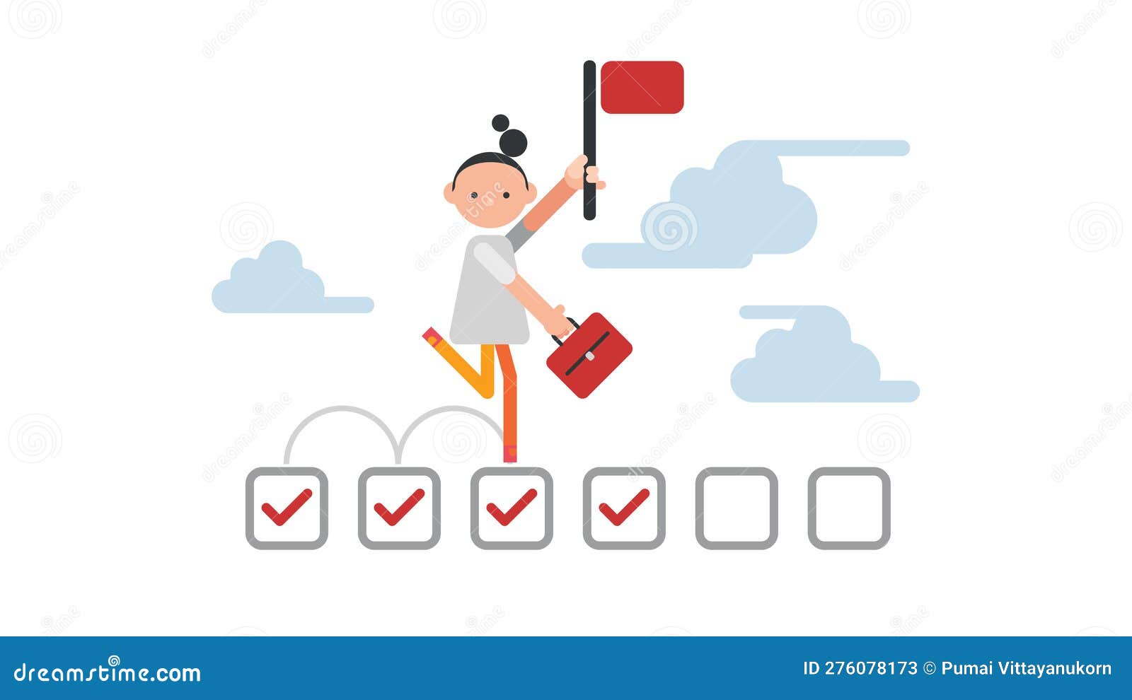 Businesswoman Running on Checklist To Progress To Target Stock Vector ...