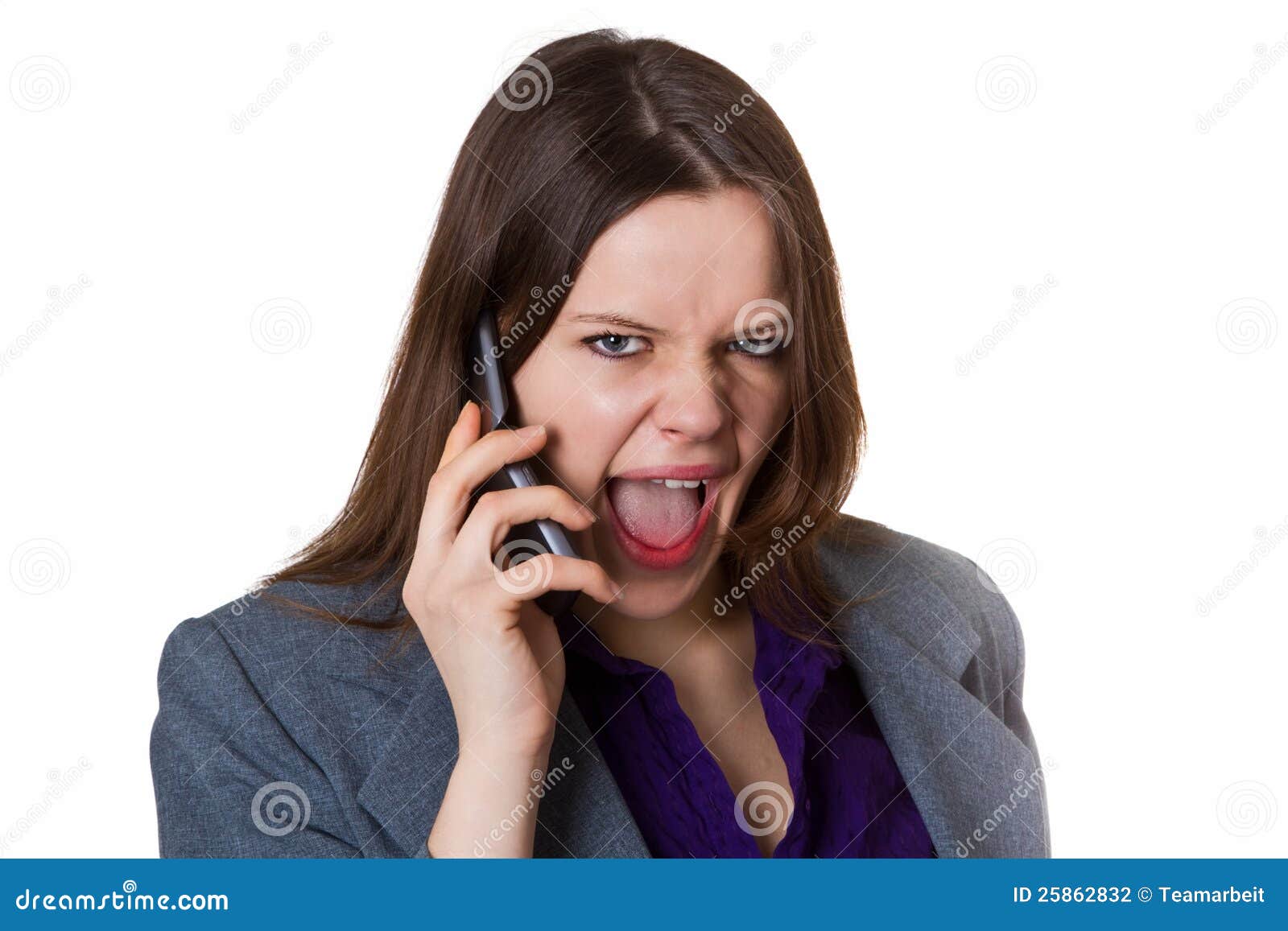Businesswoman Screaming into the Phone Stock Photo - Image of hotline ...