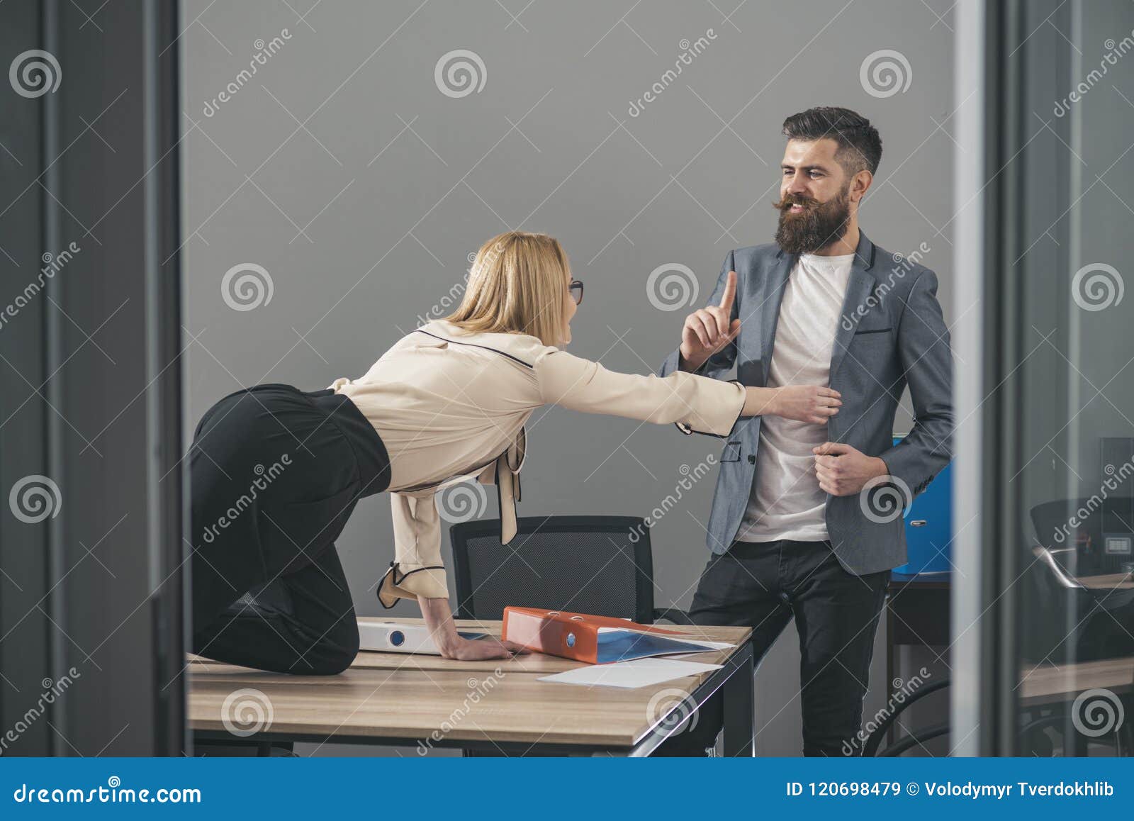 Businesswoman Seducing Boss Man At Office Table Stock Image Image Of
