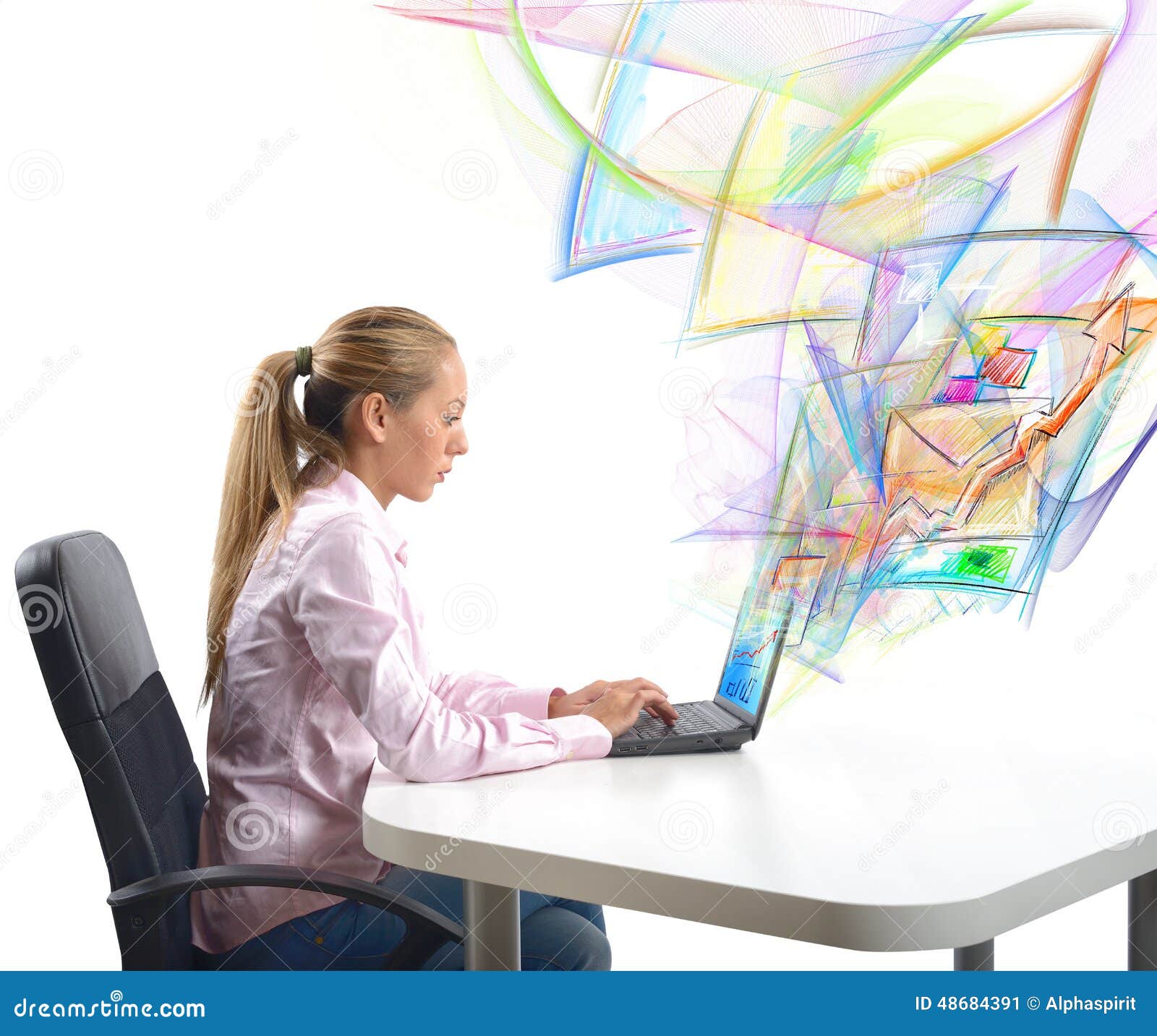 Businesswoman send mail stock image. Image of connection - 48684391