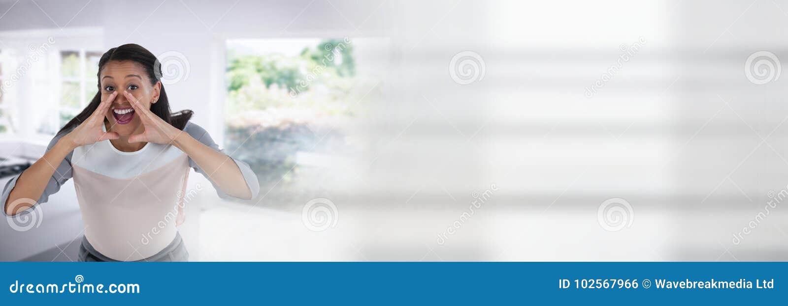 Businesswoman Shouting by Bright Window with Transition Stock Photo ...