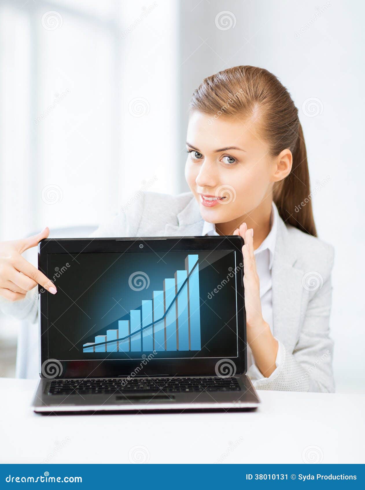 Businesswoman Showing Laptop with Graph Stock Image - Image of market ...