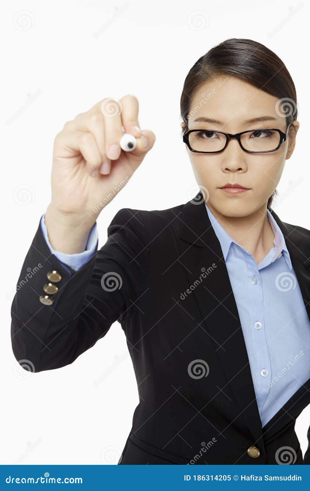 Businesswoman Showing Writing Gesture Stock Image - Image of expression ...