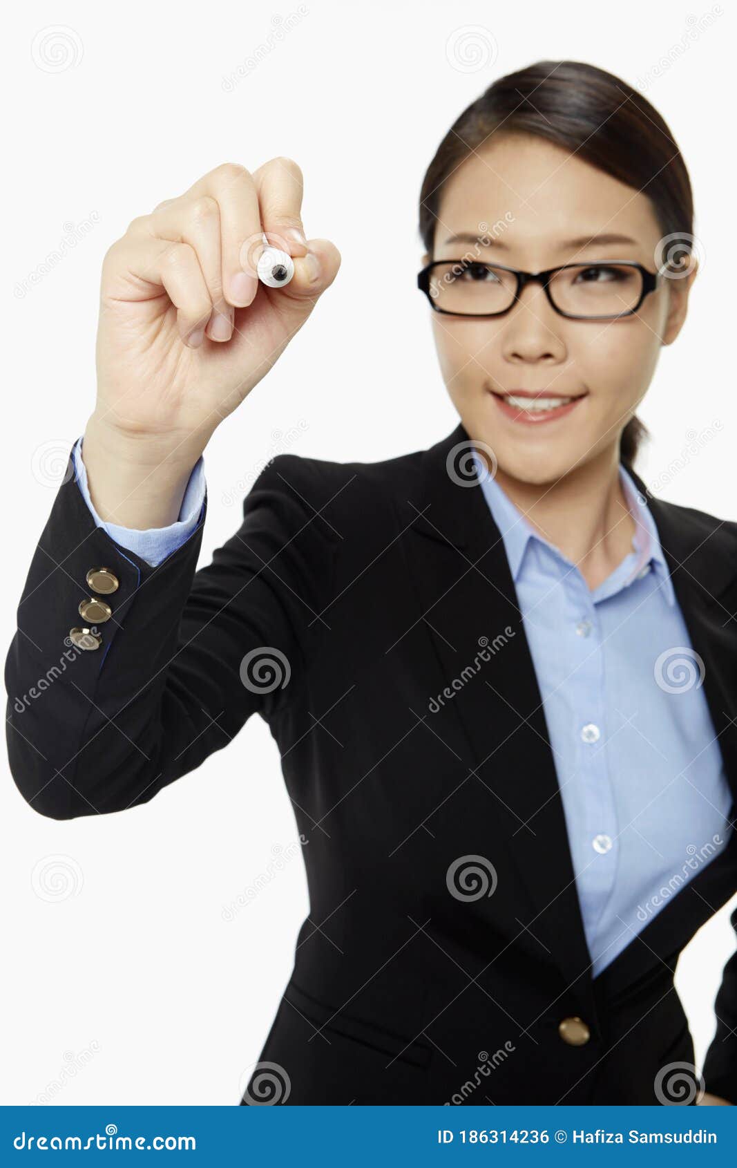 Businesswoman Showing Writing Gesture Stock Photo - Image of asian ...