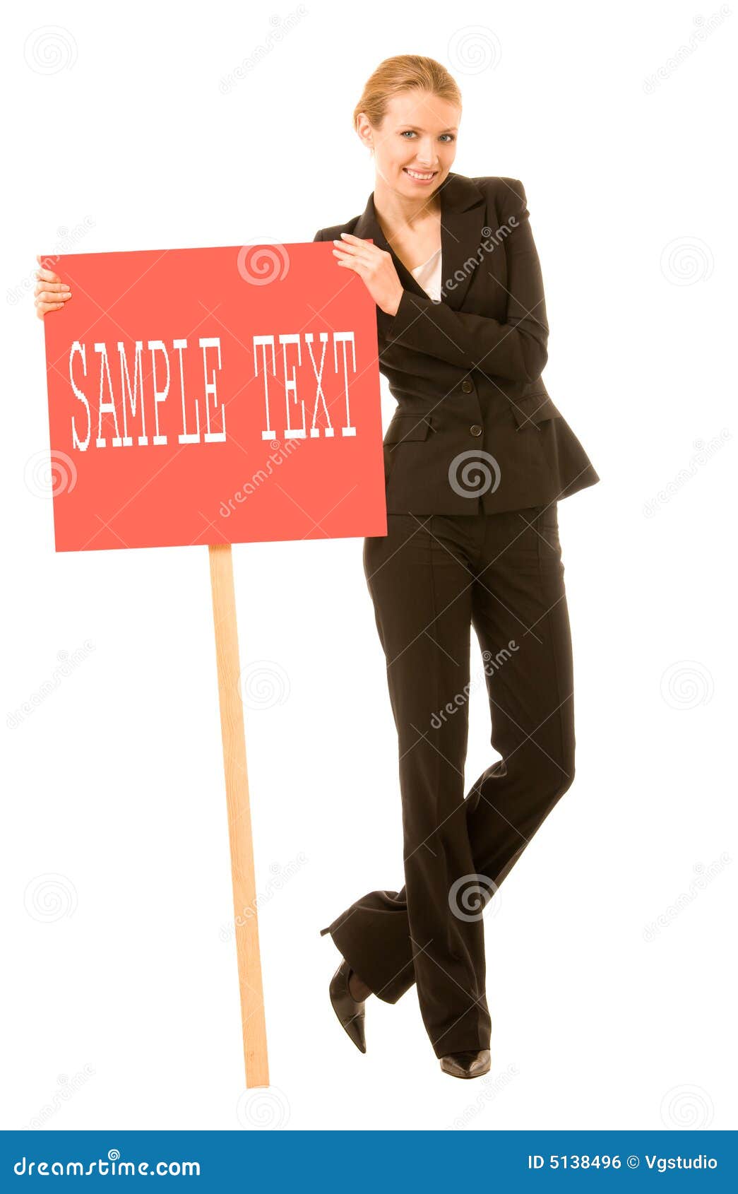 Businesswoman with Signboard Stock Photo - Image of positive, gesture ...