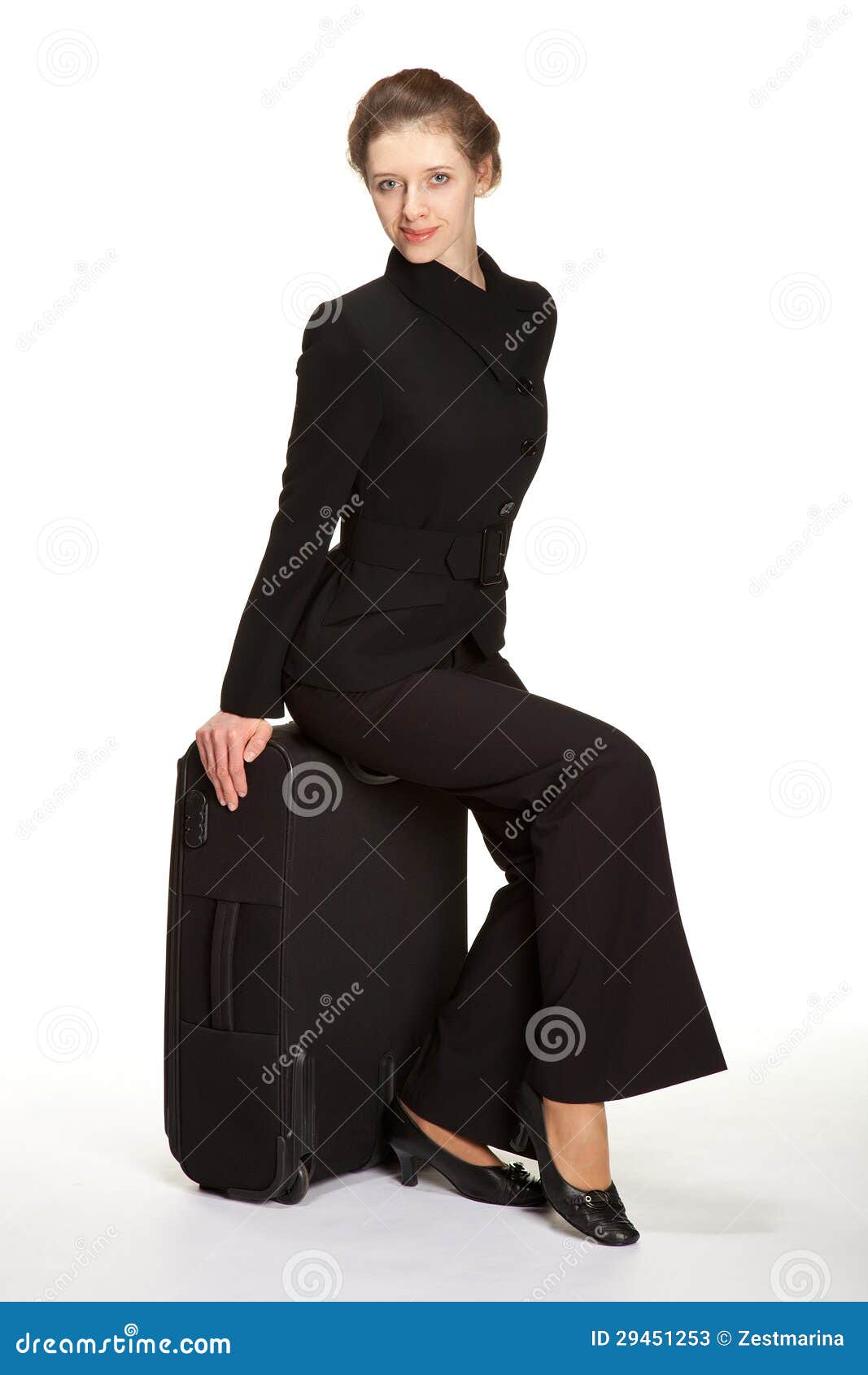 Businesswoman Sitting on a Big Trunk Stock Image - Image of pending ...