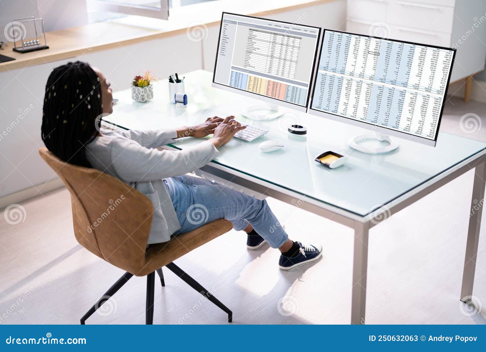 Businesswoman Sitting in Wrong Posture Working on Computer Stock Image ...