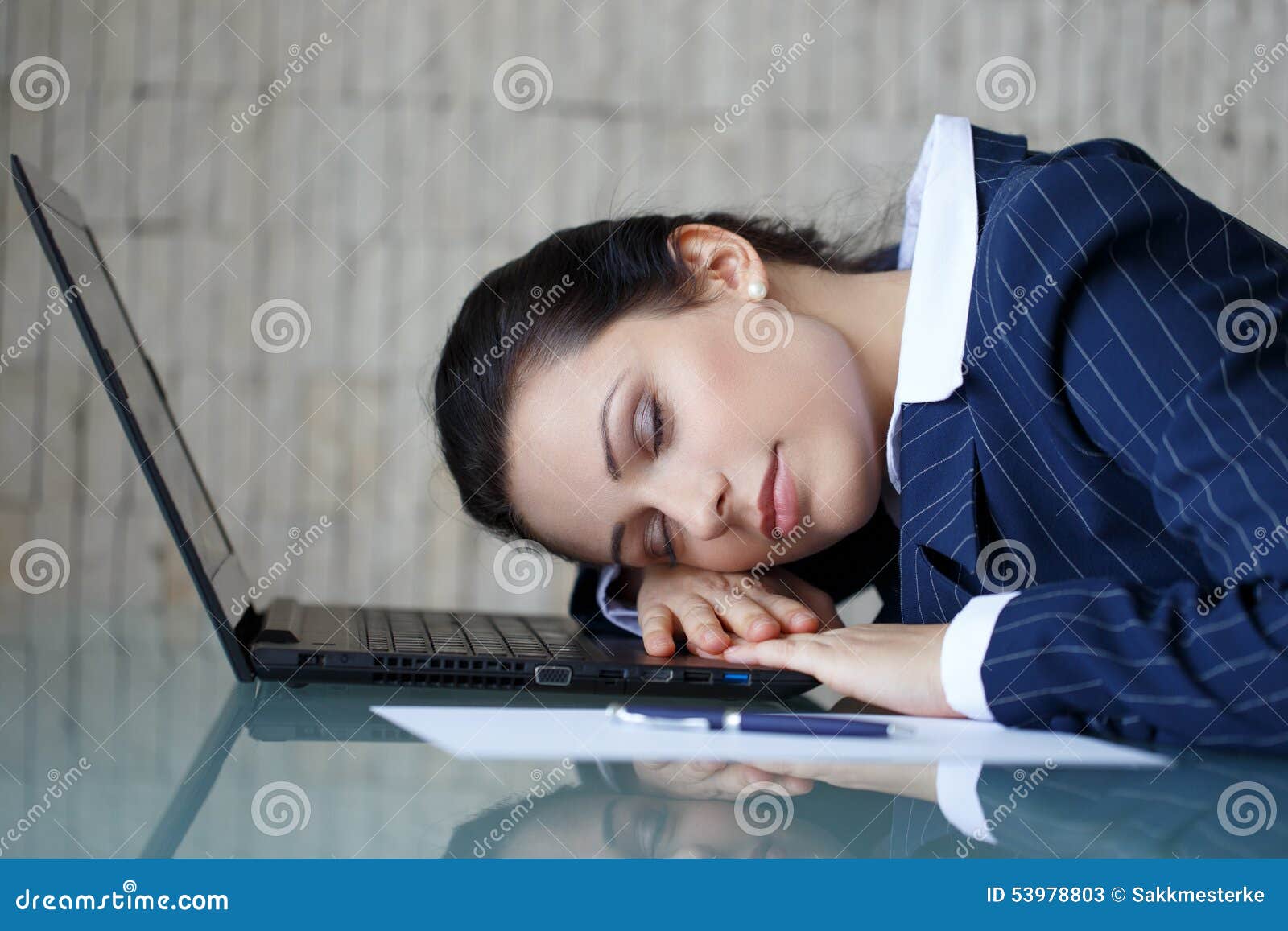 Businesswoman Sleeping on Laptop Stock Image - Image of laptop, rest ...