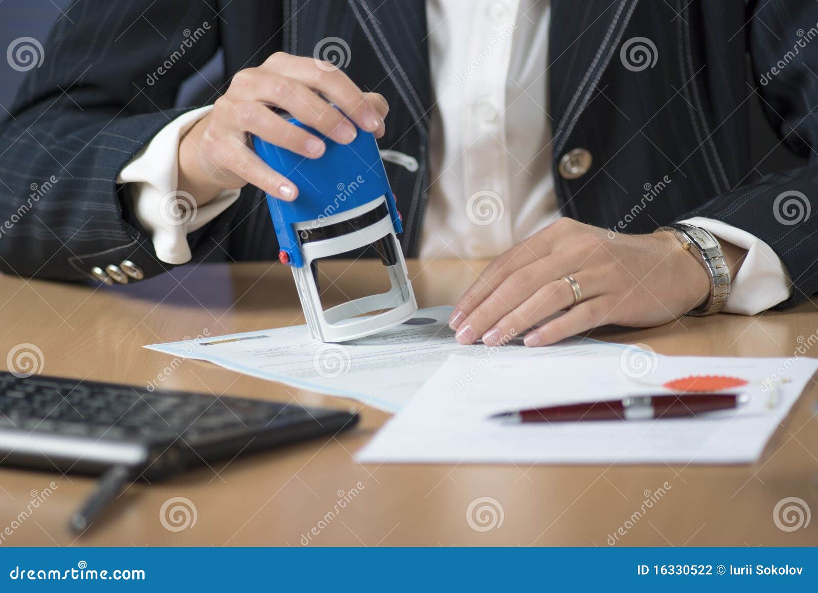 Businesswoman Stamping Document Stock Photo - Image of certificate ...