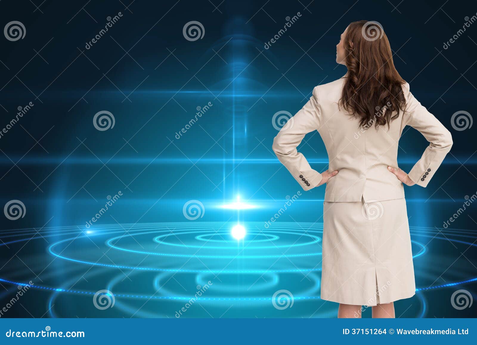 Businesswoman Standing Back To Camera Stock Photo - Image of composite ...