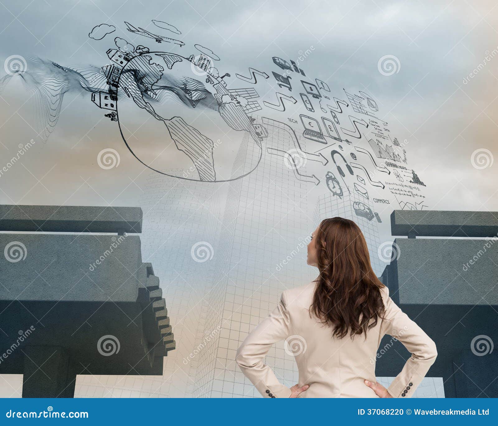 Businesswoman Standing Back To Camera Stock Photo - Image of person ...