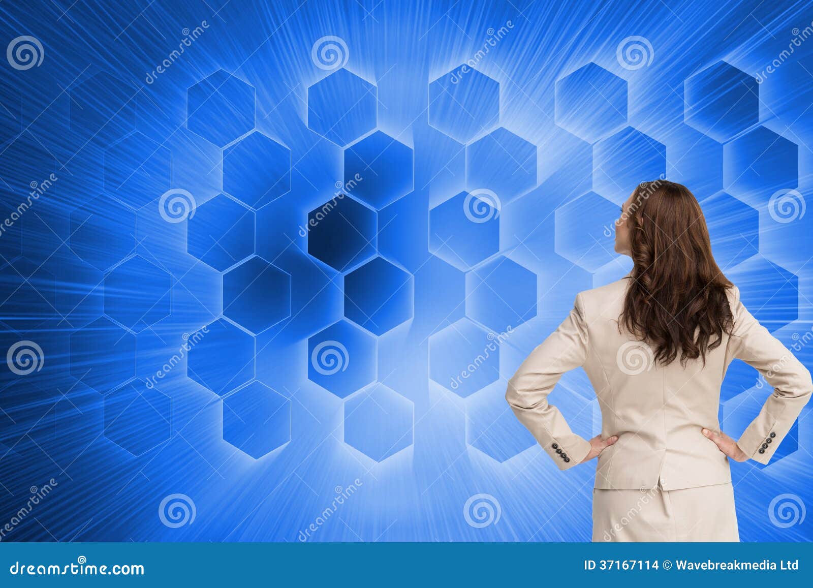 Businesswoman Standing Back To Camera Stock Photo - Image of glowing ...