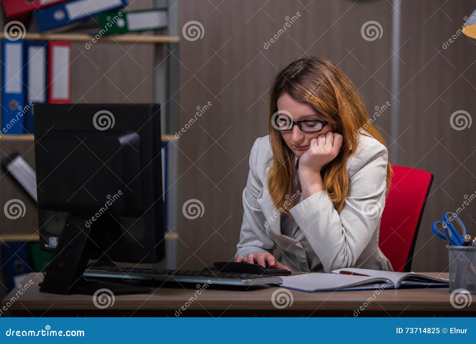 The Businesswoman Staying in the Office for Long Hours Stock Image ...