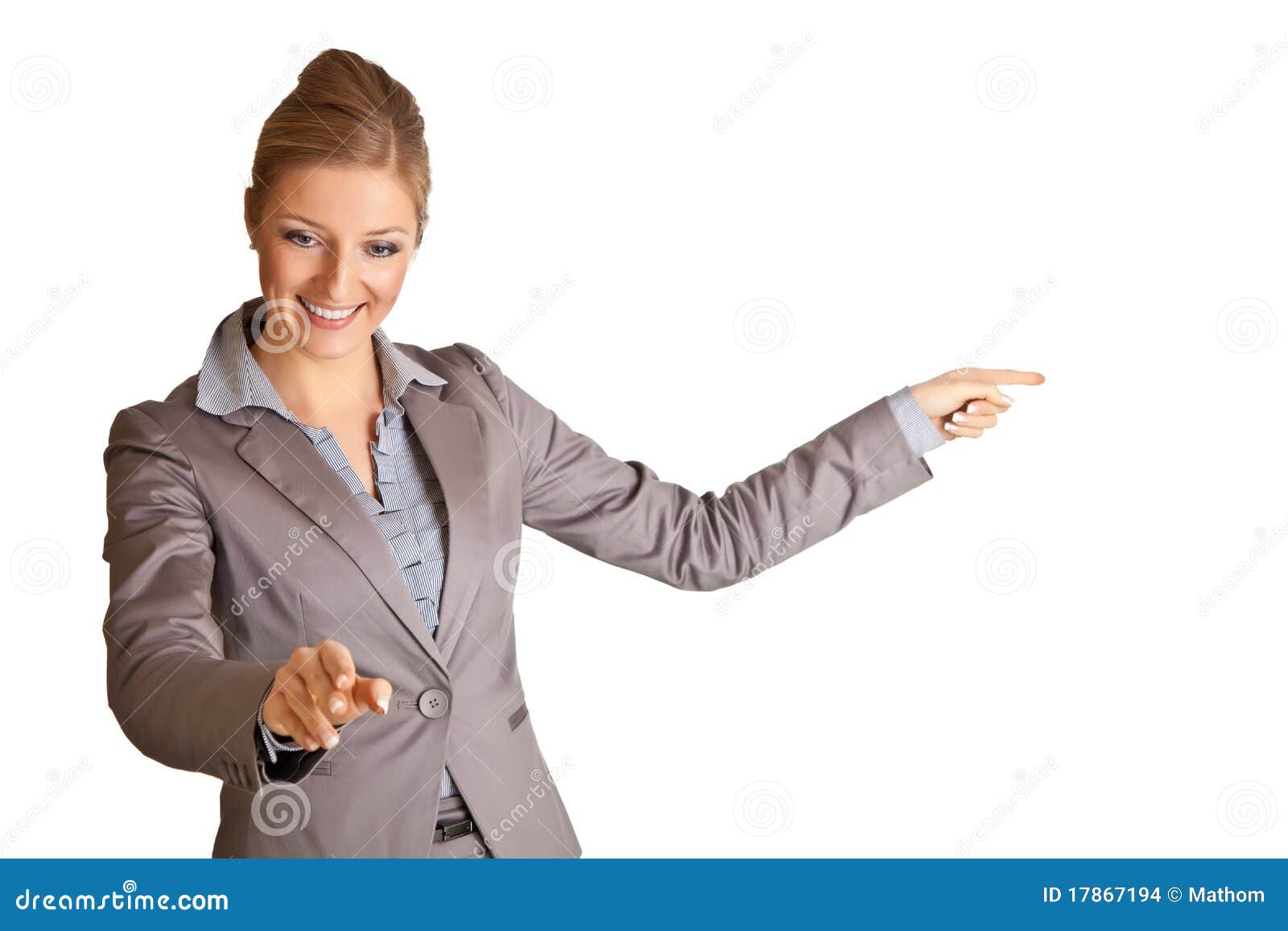 Businesswoman in Suit Pointing Hand Stock Photo - Image of finger, girl ...