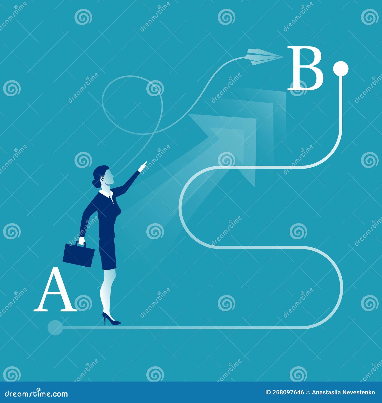 Businesswoman in Suit Standing in Front of Line between Points a and B ...