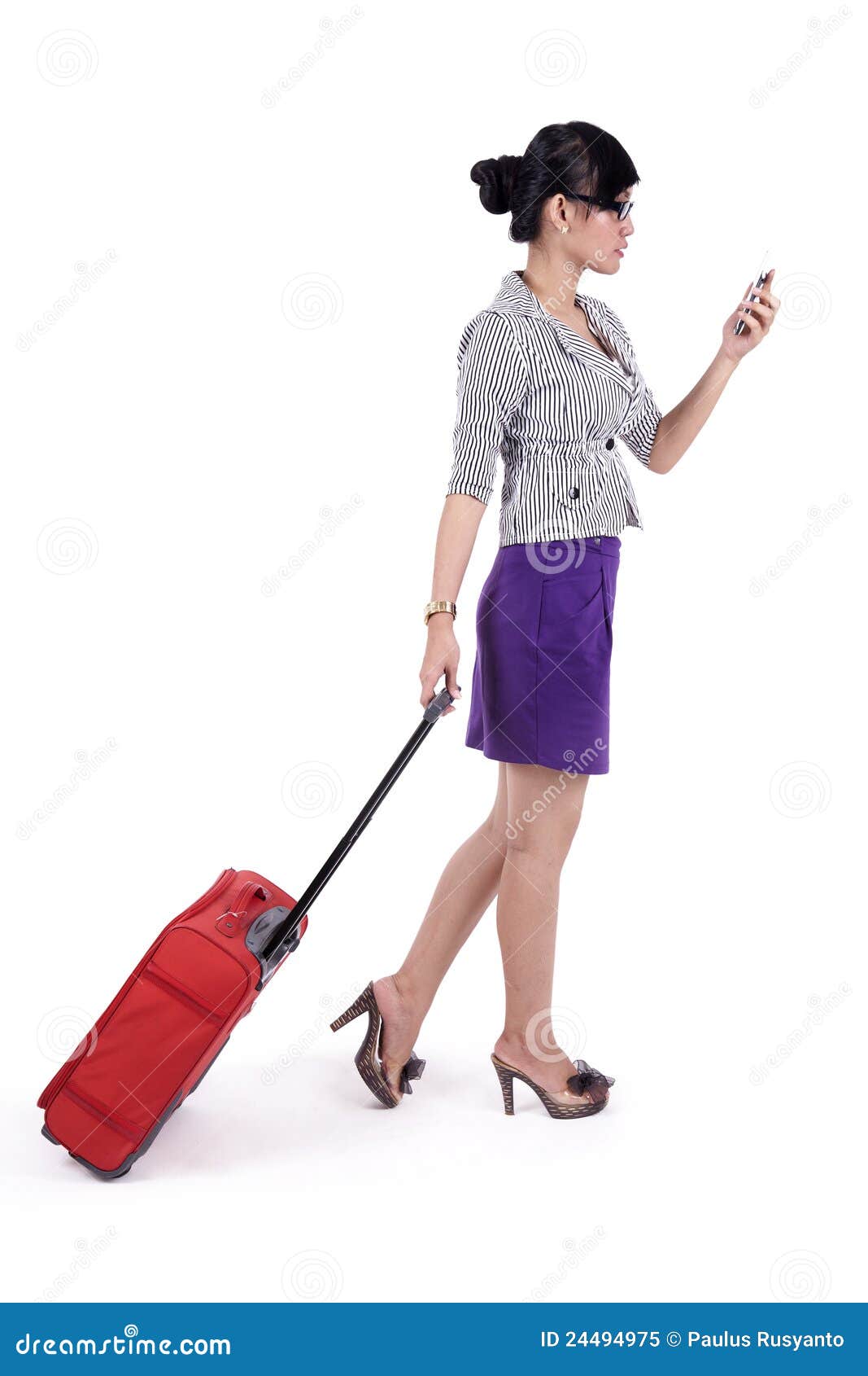 Businesswoman with Suitcase and Mobile Phone Stock Image - Image of ...