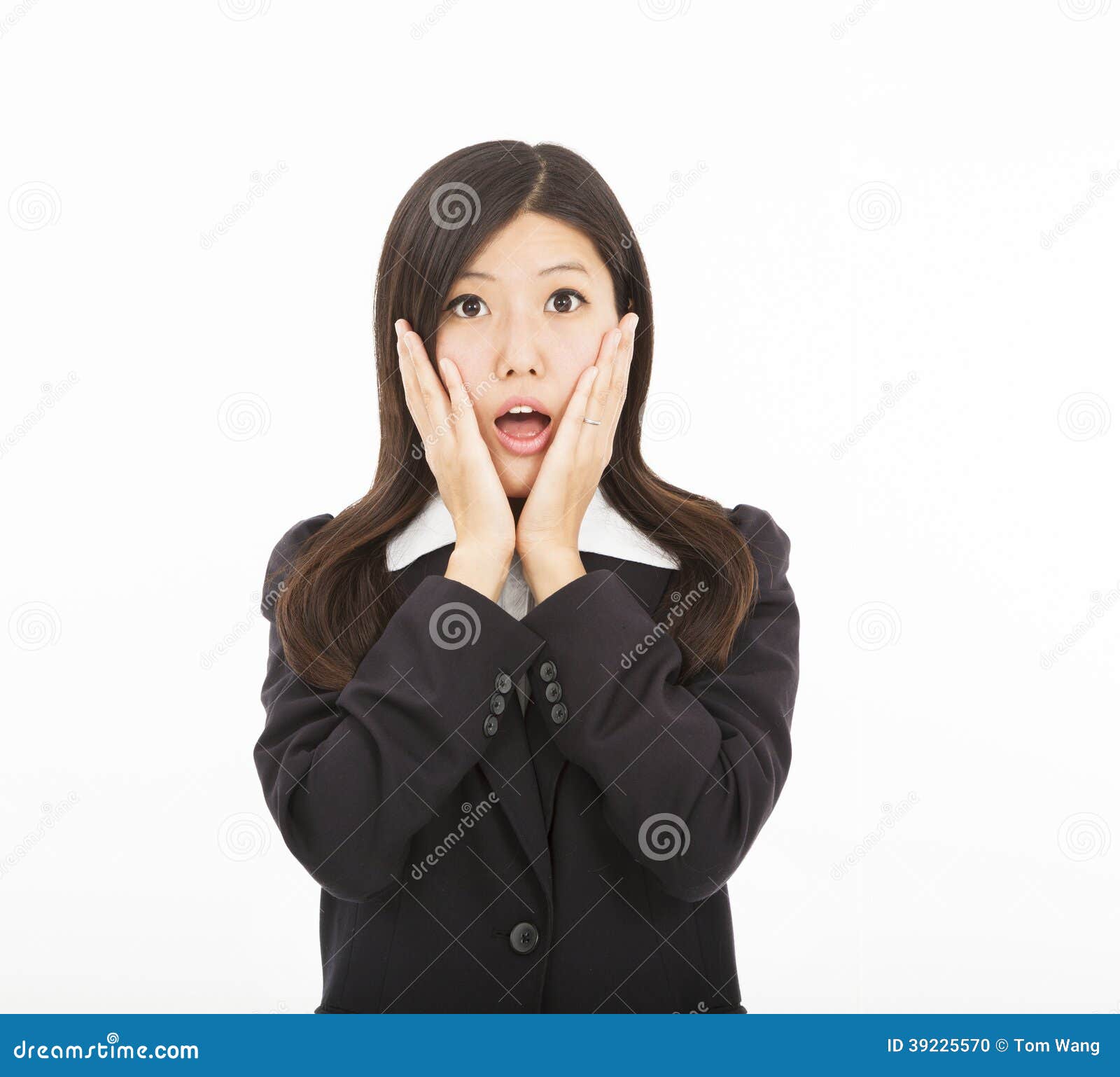 Businesswoman Surprised Scared, Terrified Hold Hand On Head, Mouth Open ...