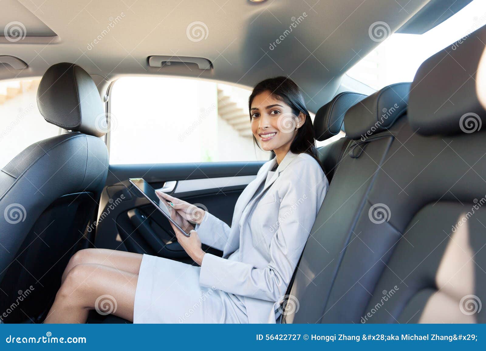 Businesswoman Tablet Computer Car Stock Image - Image of cute, girl ...