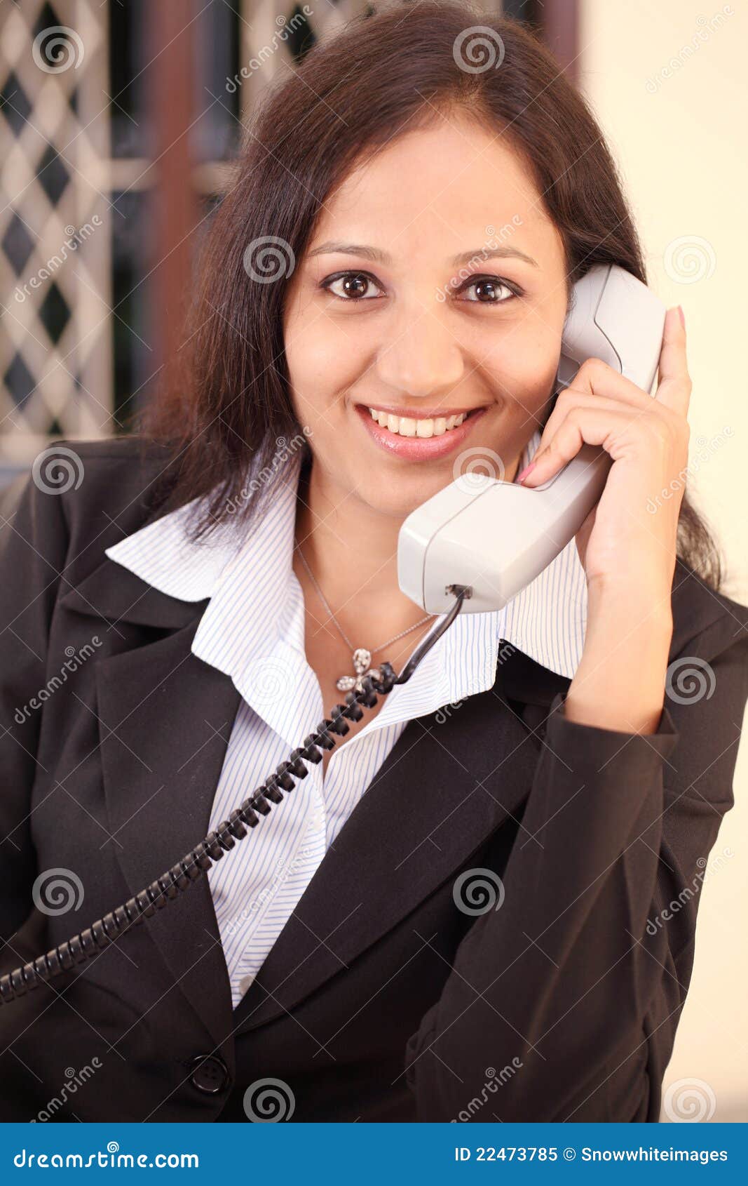 Businesswoman Talking on Landline Phone Stock Image - Image of female ...