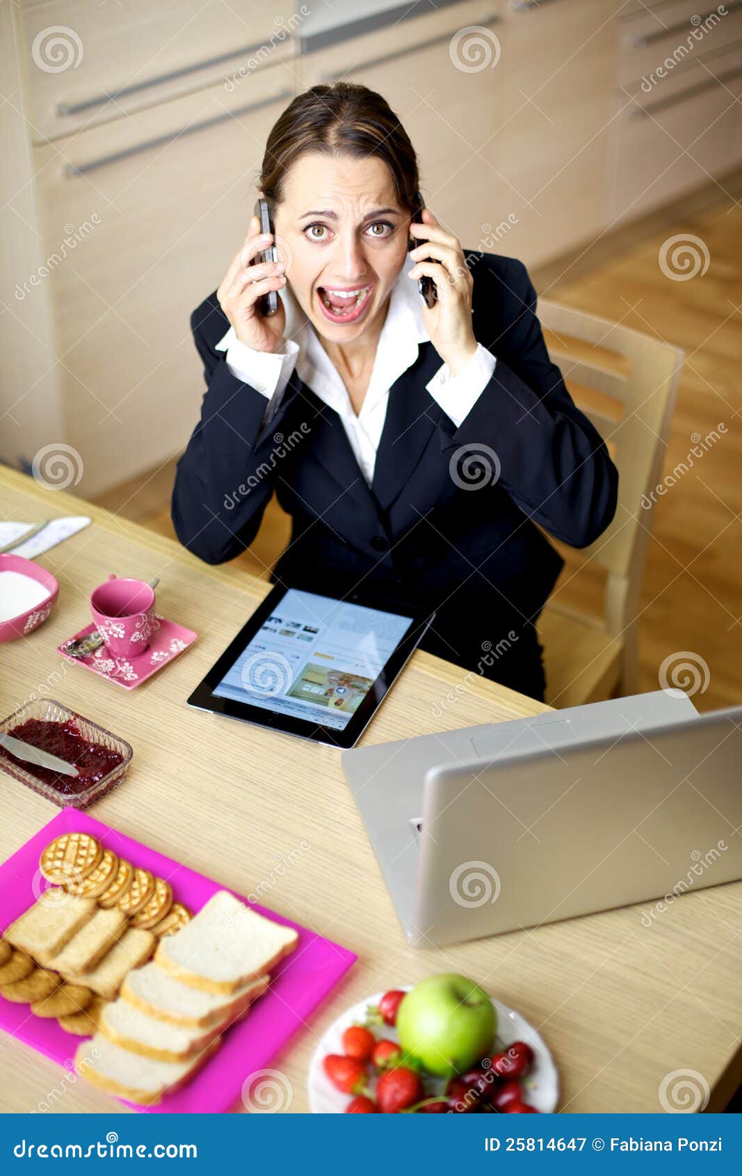 Businesswoman Talking with Two Phones Stock Image - Image of cheerful ...