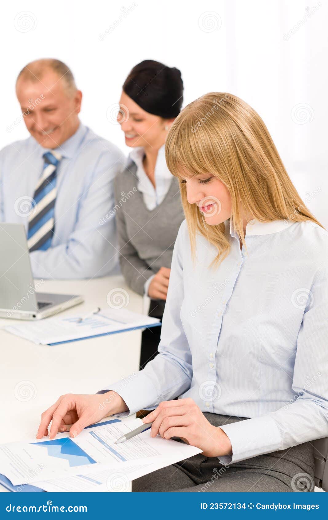 Businesswoman at Team Meeting Study Report Stock Photo - Image of ...