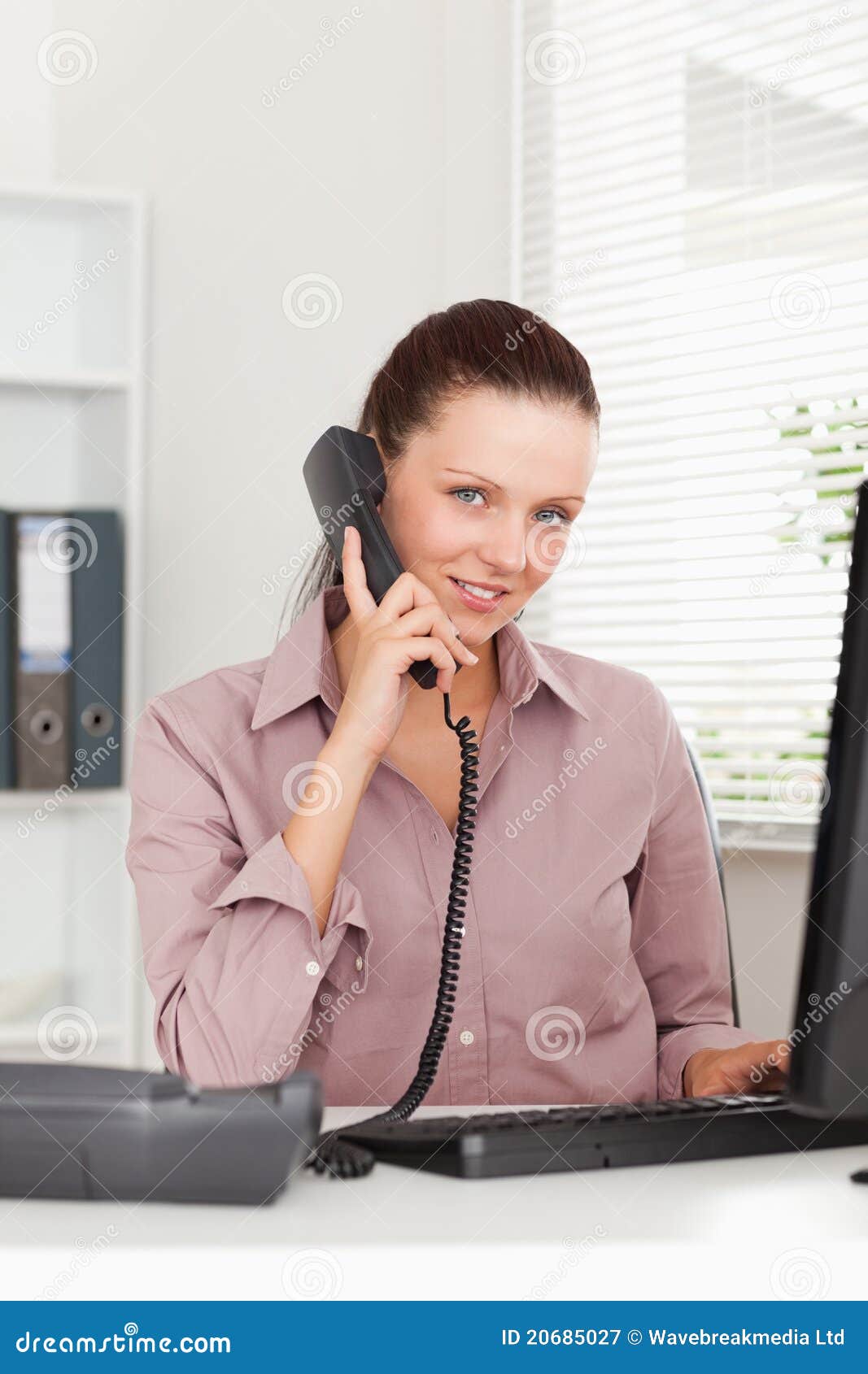 Businesswoman Telephoning at Workplace Stock Image - Image of happy ...
