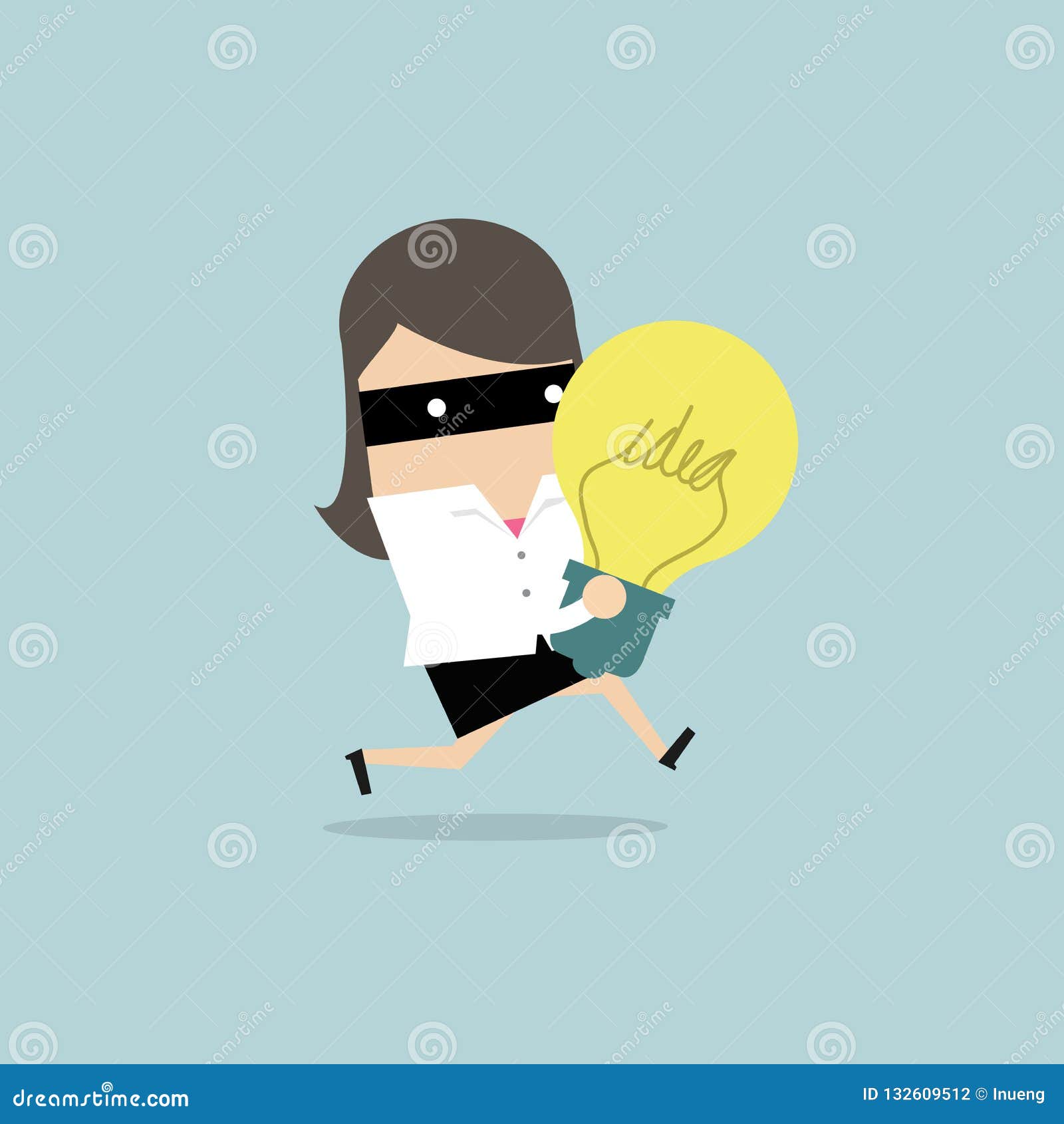Businesswoman Thief Stealing Idea Bulb. Stock Vector - Illustration of ...