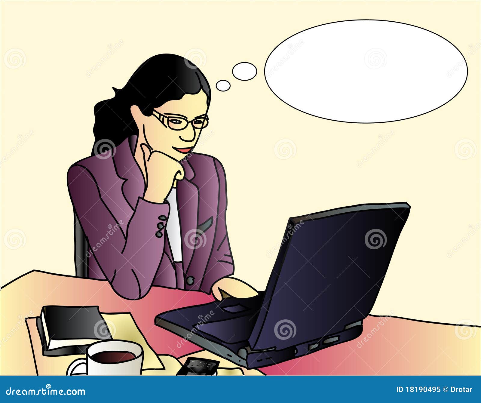 Businesswoman thinking stock vector. Illustration of desk - 18190495