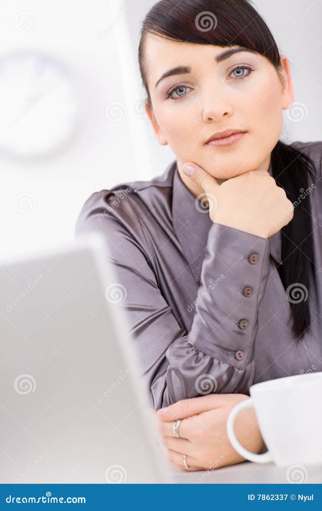 Businesswoman thinking stock image. Image of desk, beautiful - 7862337
