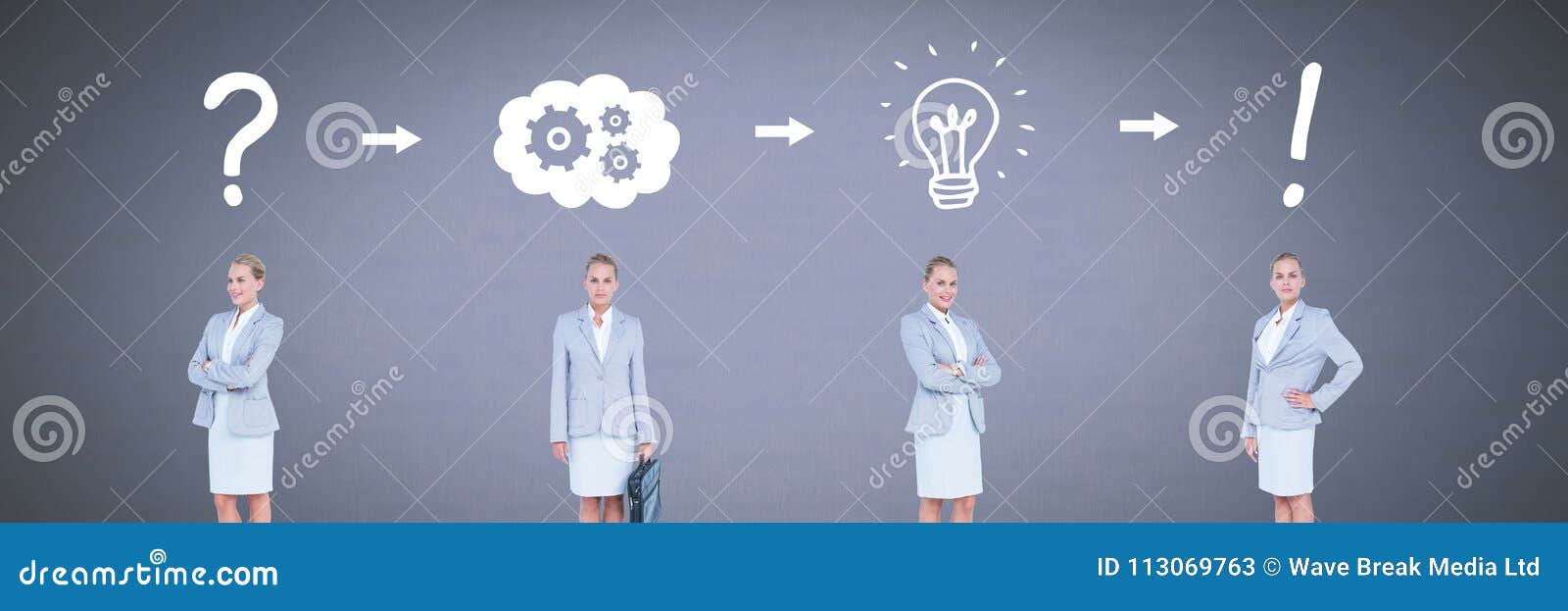 Businesswoman Thinking in Sequence with Ideas and Brainstorm Process ...