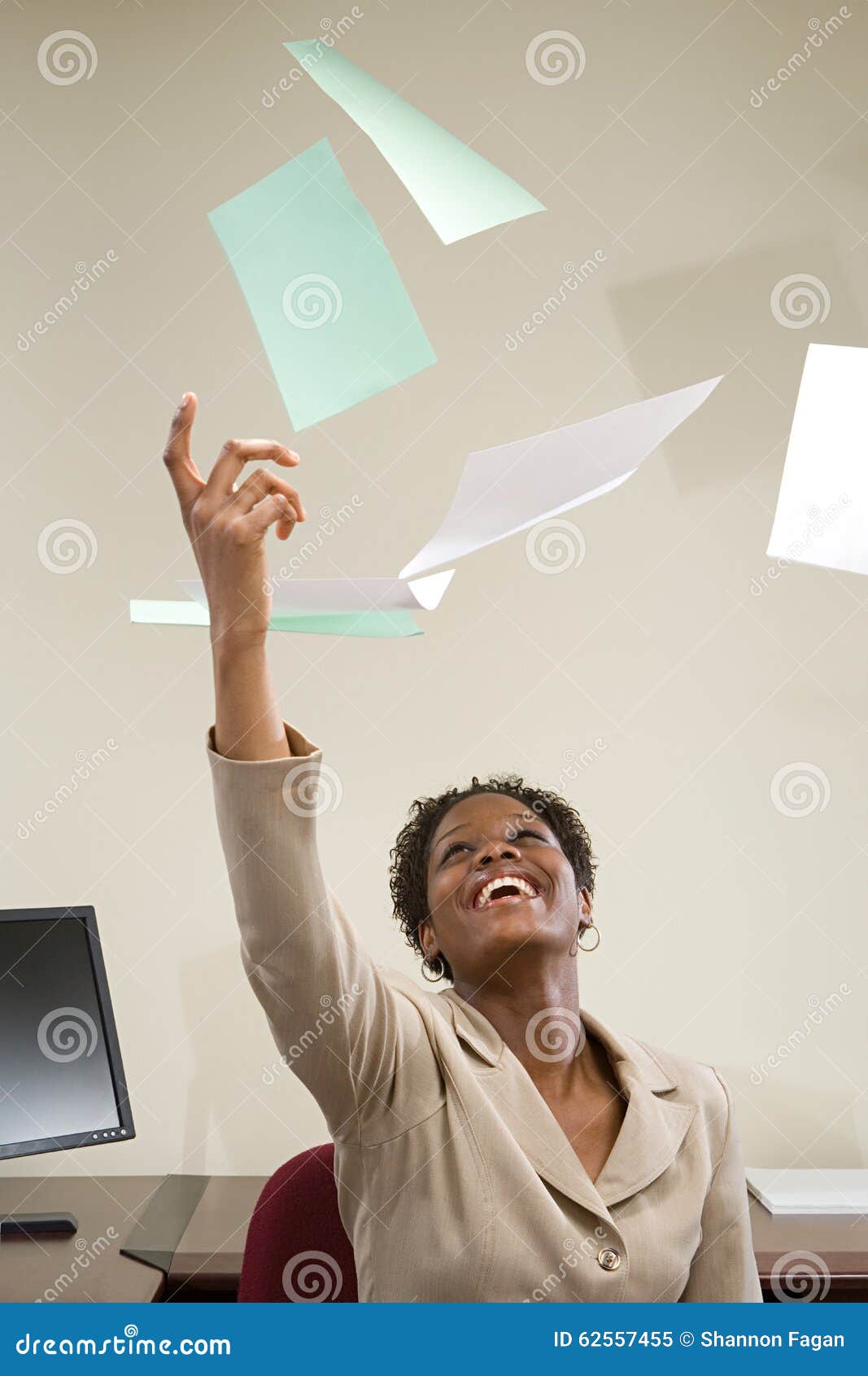 Businesswoman Throwing Paperwork in the Air Stock Image - Image of desk ...