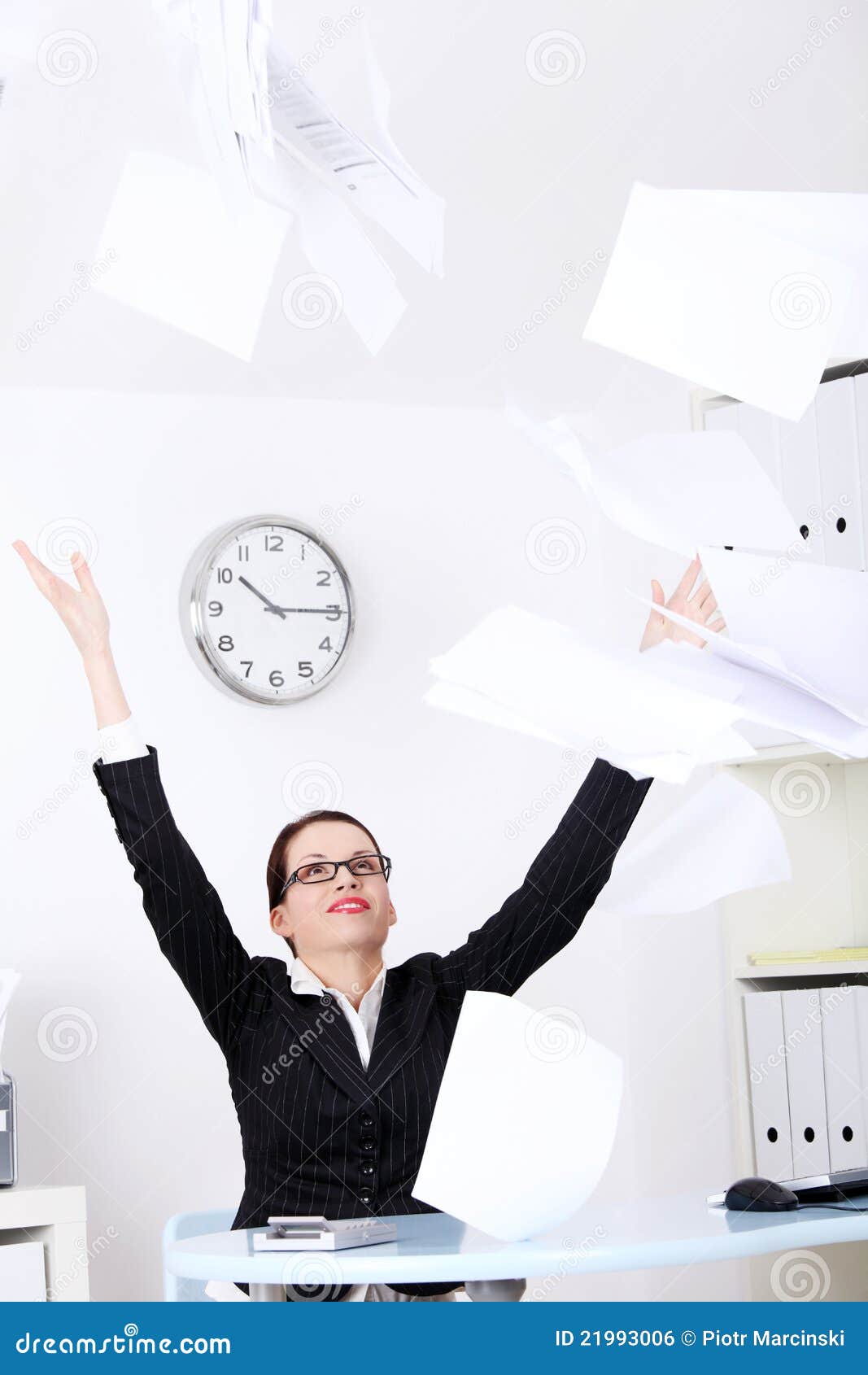 Businesswoman Throwing Sheets of Paper. Stock Photo - Image of ...