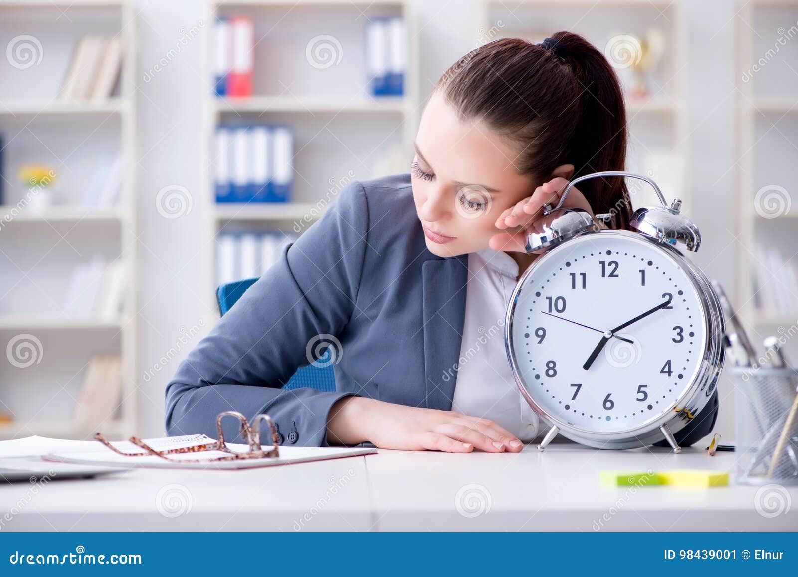 The Businesswoman in Time Management Concept Sleeping Stock Image ...