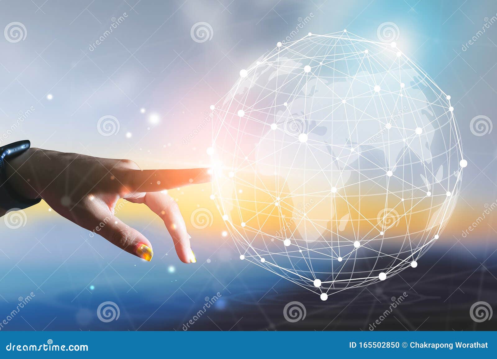 Businesswoman Touching in with Global Connection Concept. Technology ...