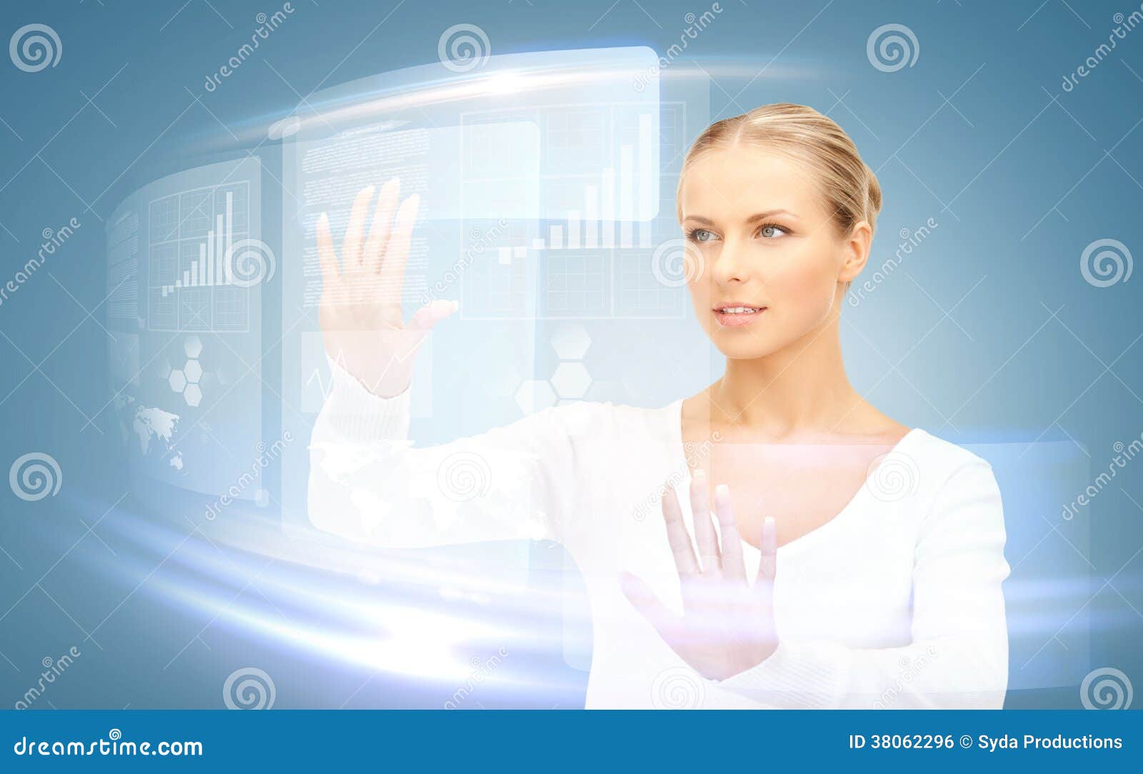 Businesswoman Touching Virtual Screen Stock Photo - Image of ...